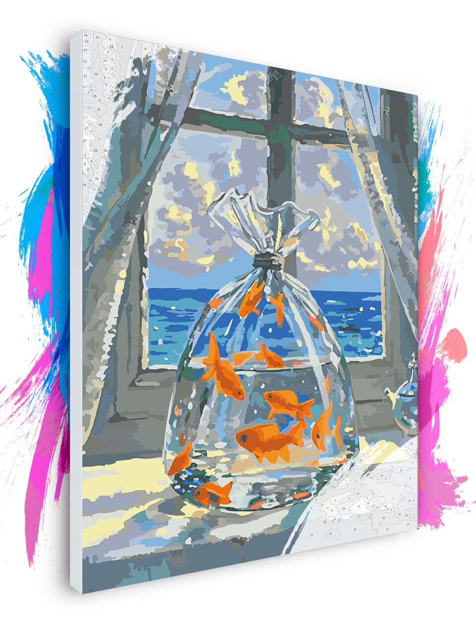 Картина по номерам на холсте Золотые рыбки в пакете, 80 х 100 см