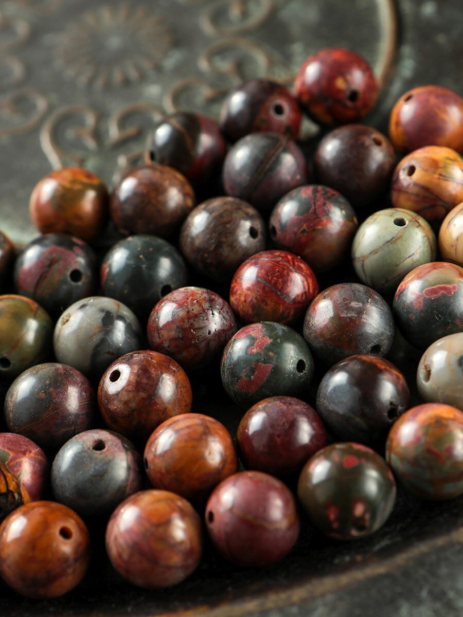 Яшма Пикассо Бусины натуральные 8 шт, коричнево-красный, 12 мм