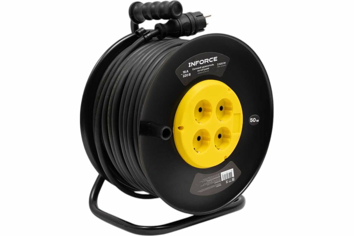 Силовой удлинитель Inforce на катушке 4 гнезда, с/з КГ 3х2,5 16A 50м IP20 GRANITE ZG 09-15-10
