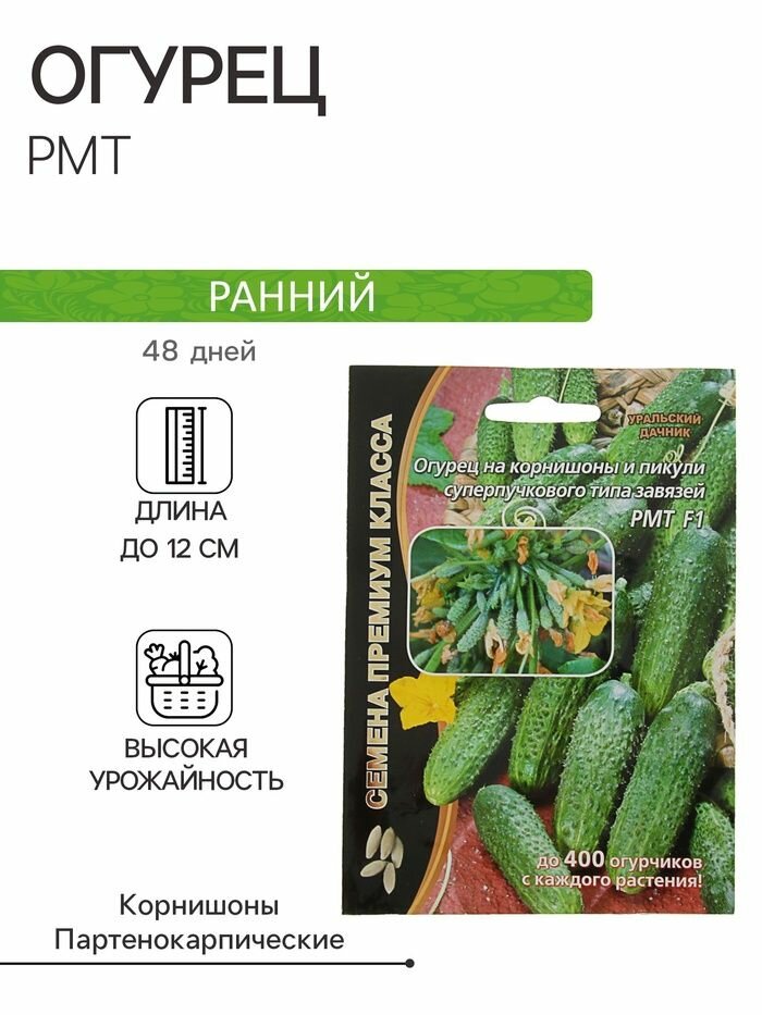 Семена Уральский дачник Огурец "РМТ" F1 супербукетный тип, партенокарпический, 5 шт (4627086666362)