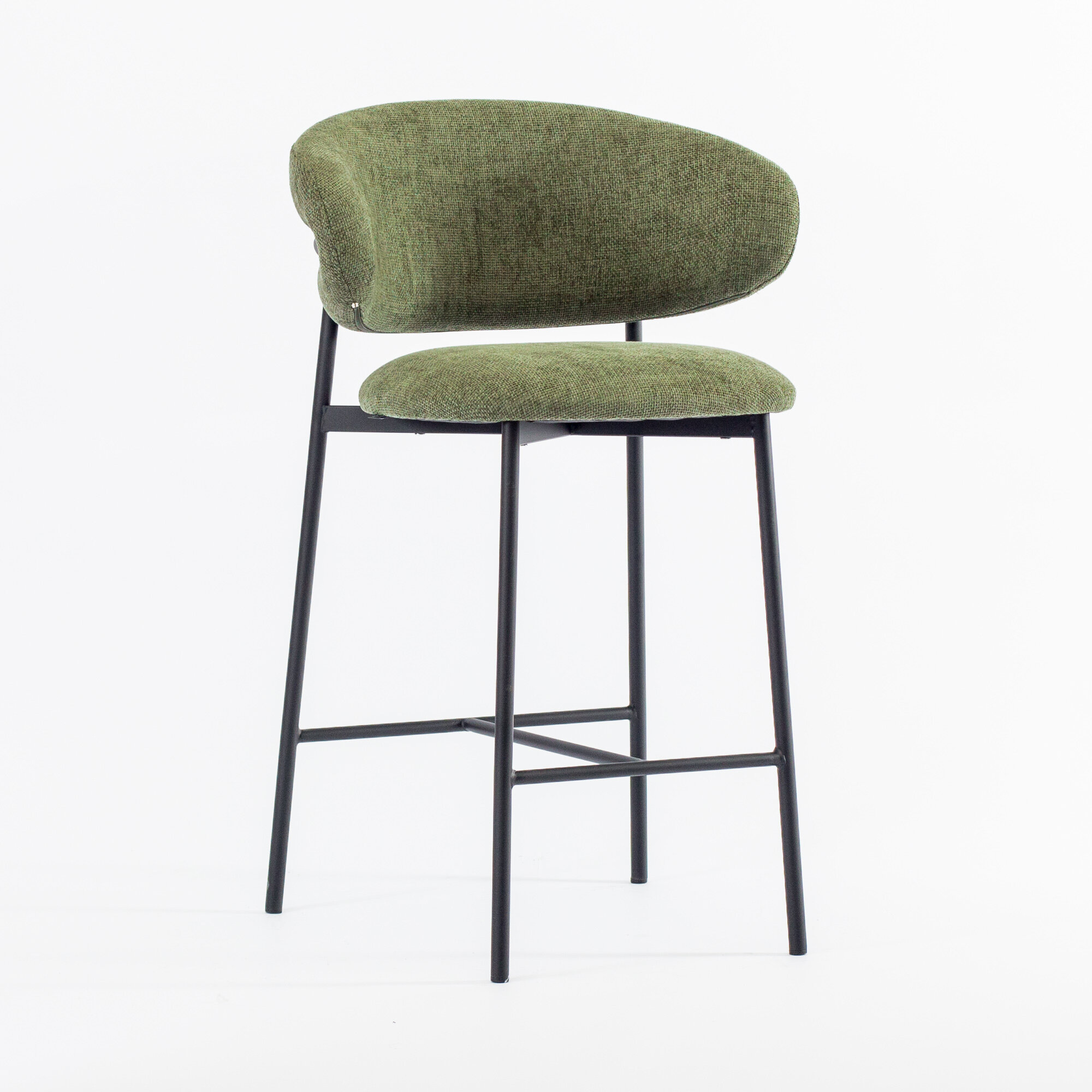 Стул полубарный Феррара зеленая ткань ножки черные для дома/для гостиной/для столовой/для кафе/кухонный стул/стул кухонный