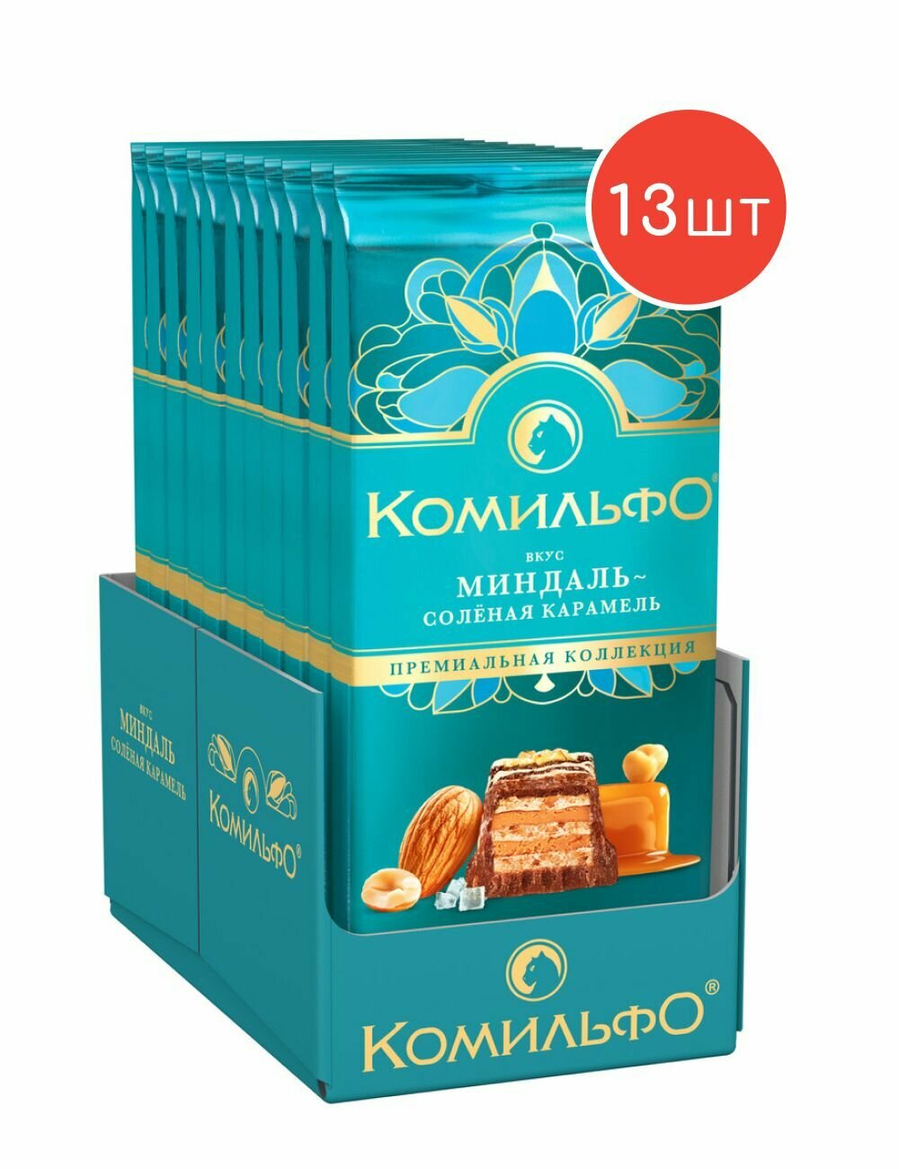 Шоколад молочный и белый Комильфо миндаль-солёная карамель 102г 13шт