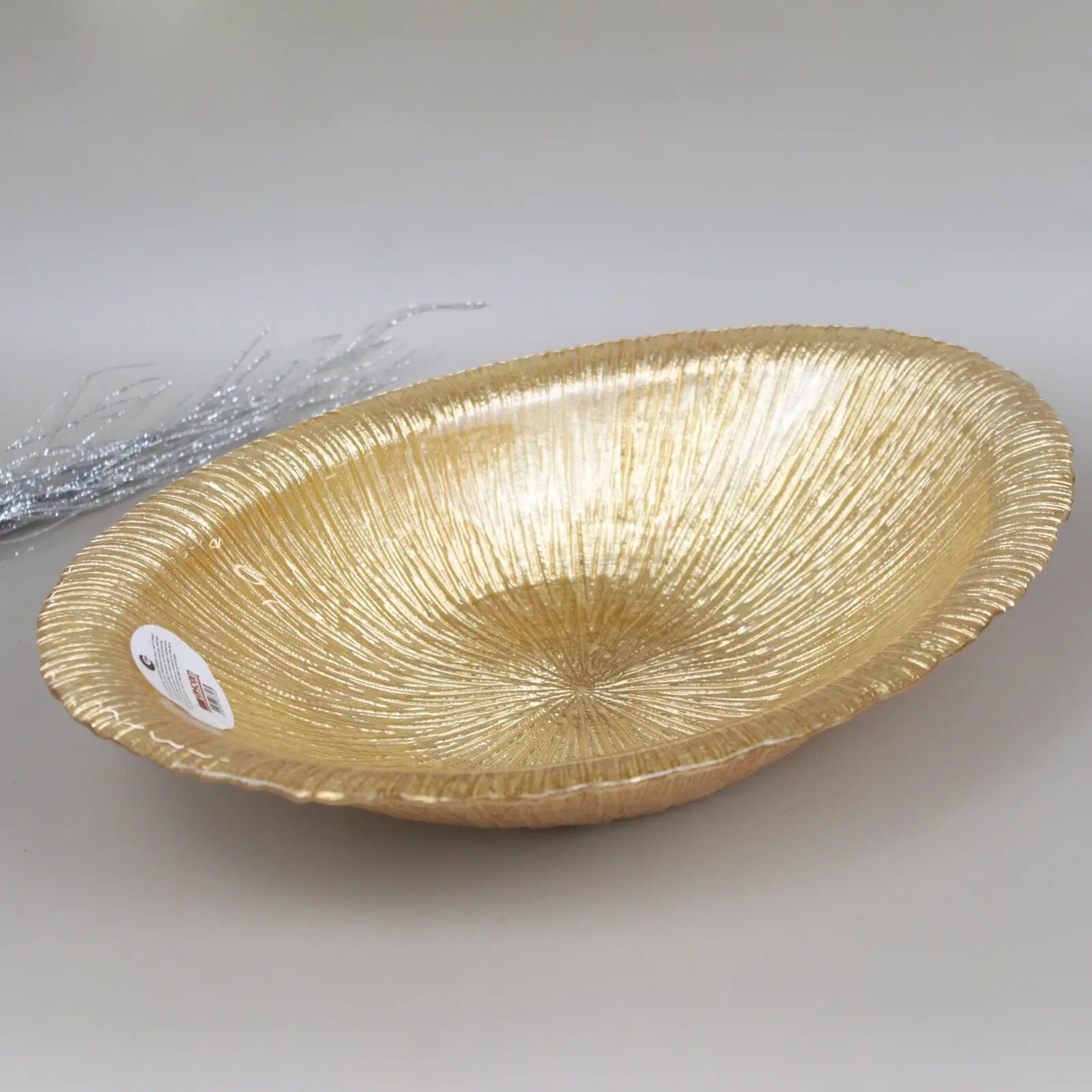 Блюдо овальное 40см «Лунное сияние», стекло, золотистое, для сервировки