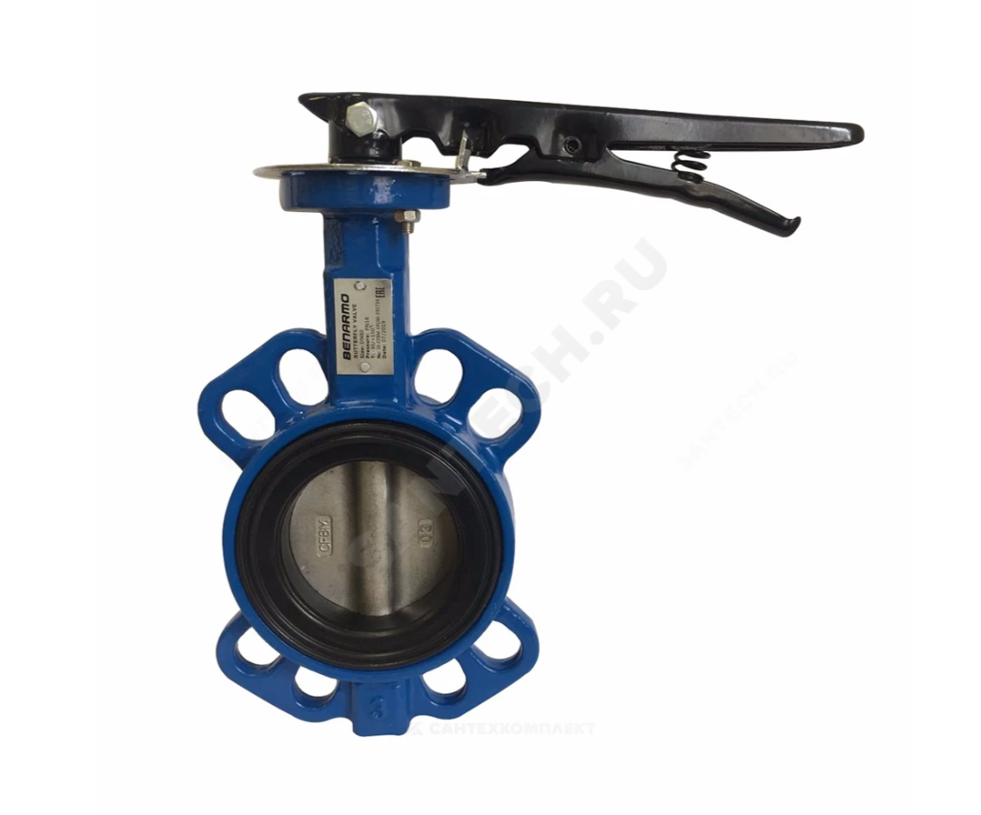 Затвор дисковый поворотный чугун Ду 250 Ру10/16 межфл с рукояткой диск нерж манжета EPDM EURO Benarmo