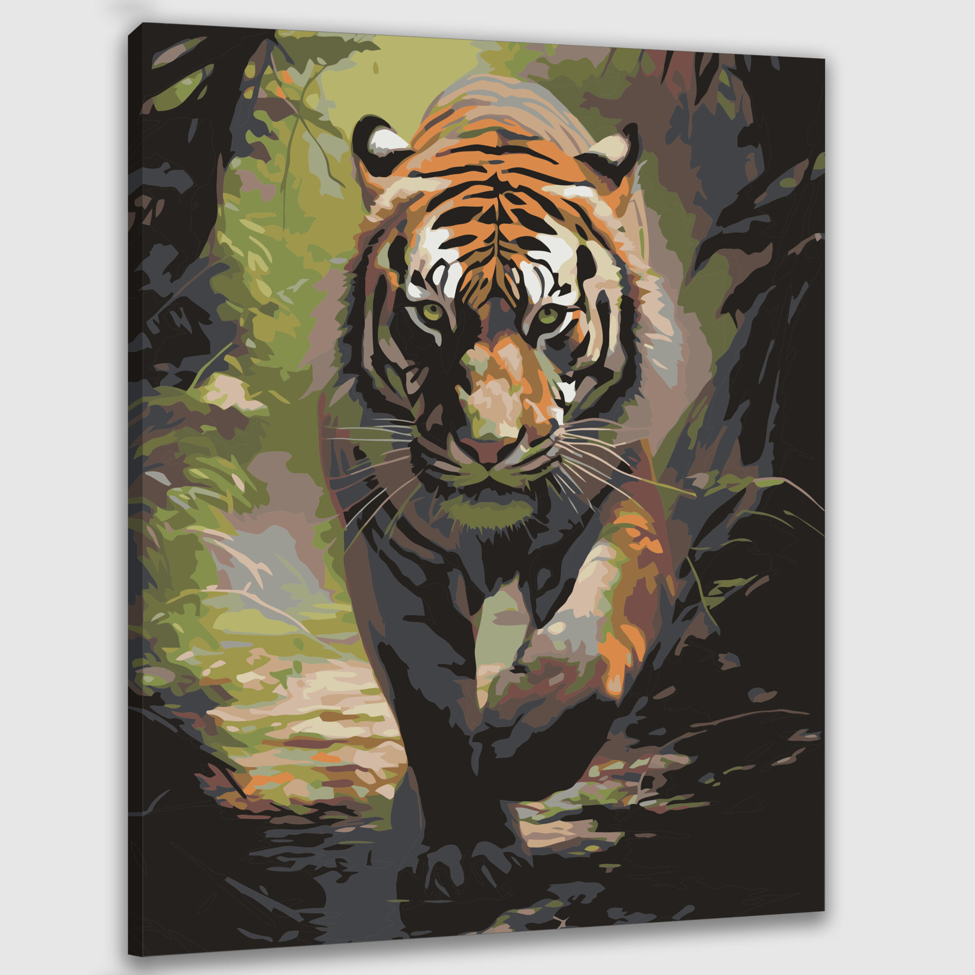 Картина по номерам 40x50 см, картина, масло, тигр, джунгли, мощь, грация, полосатый мех, солнечный свет, напряженность