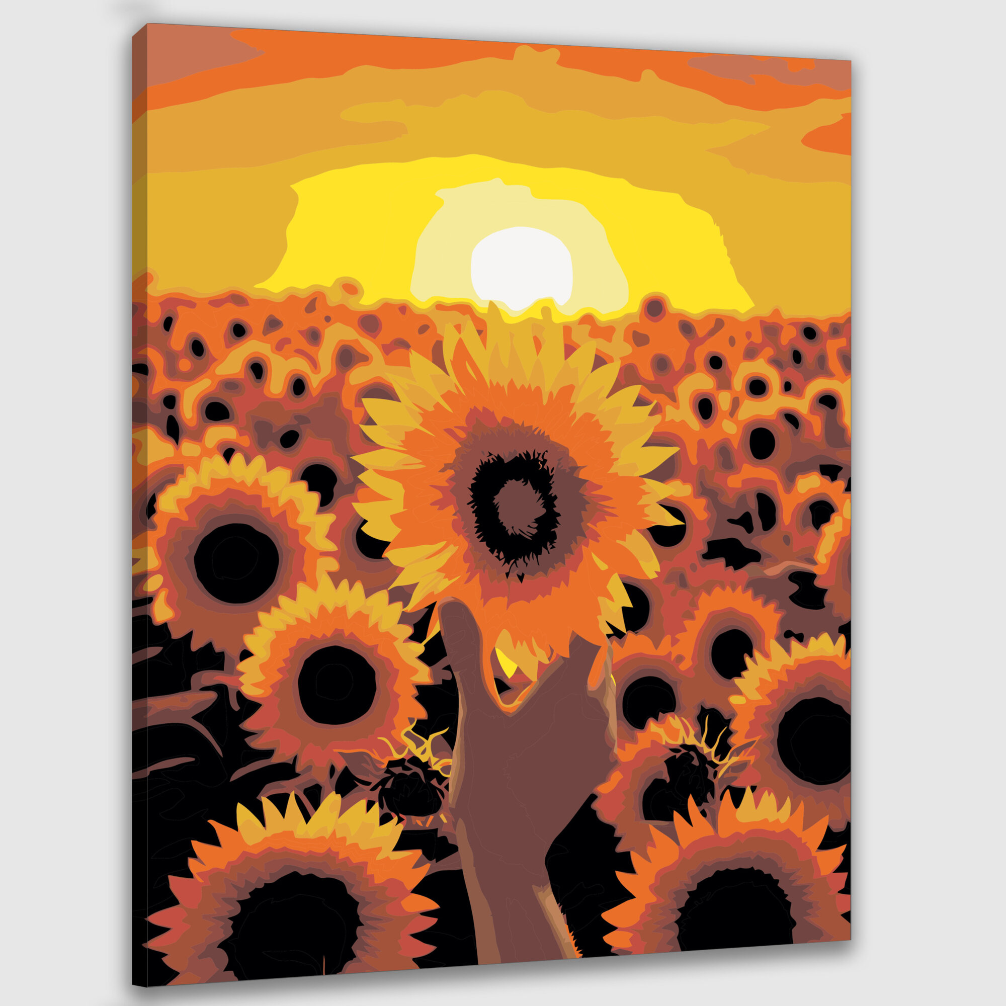 Картина по номерам 40x50 см, подсолнухи, желтые лепестки, ветер, фермер, урожай, золотой час, сияние, гармония, природа