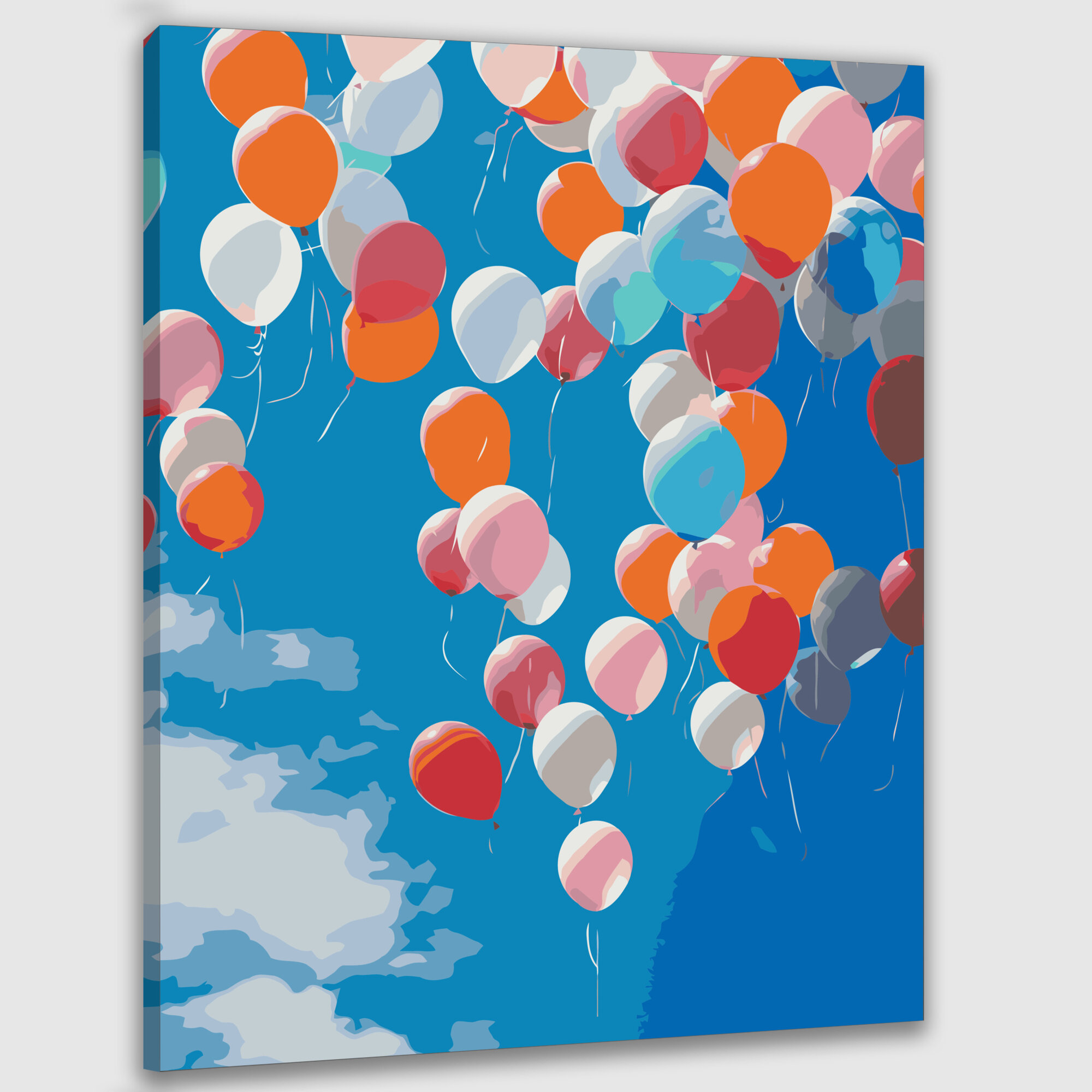 Картина по номерам 40x50 см, воздушные шары, движение, парение, раскачивание, энергичность, яркие цвета, контраст