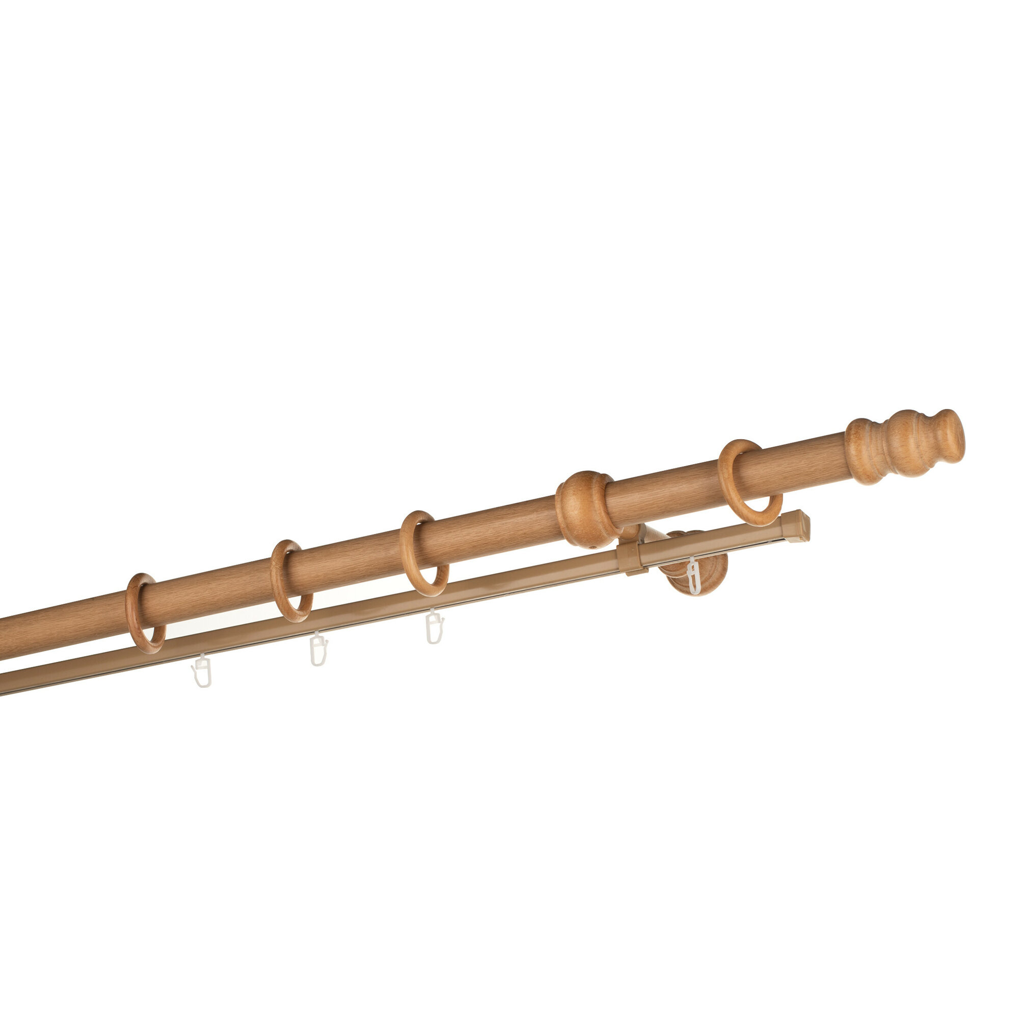 Карниз настенный деревянный двухрядный круглый 150 см d 28 мм светлый дуб Уют 4680552152646