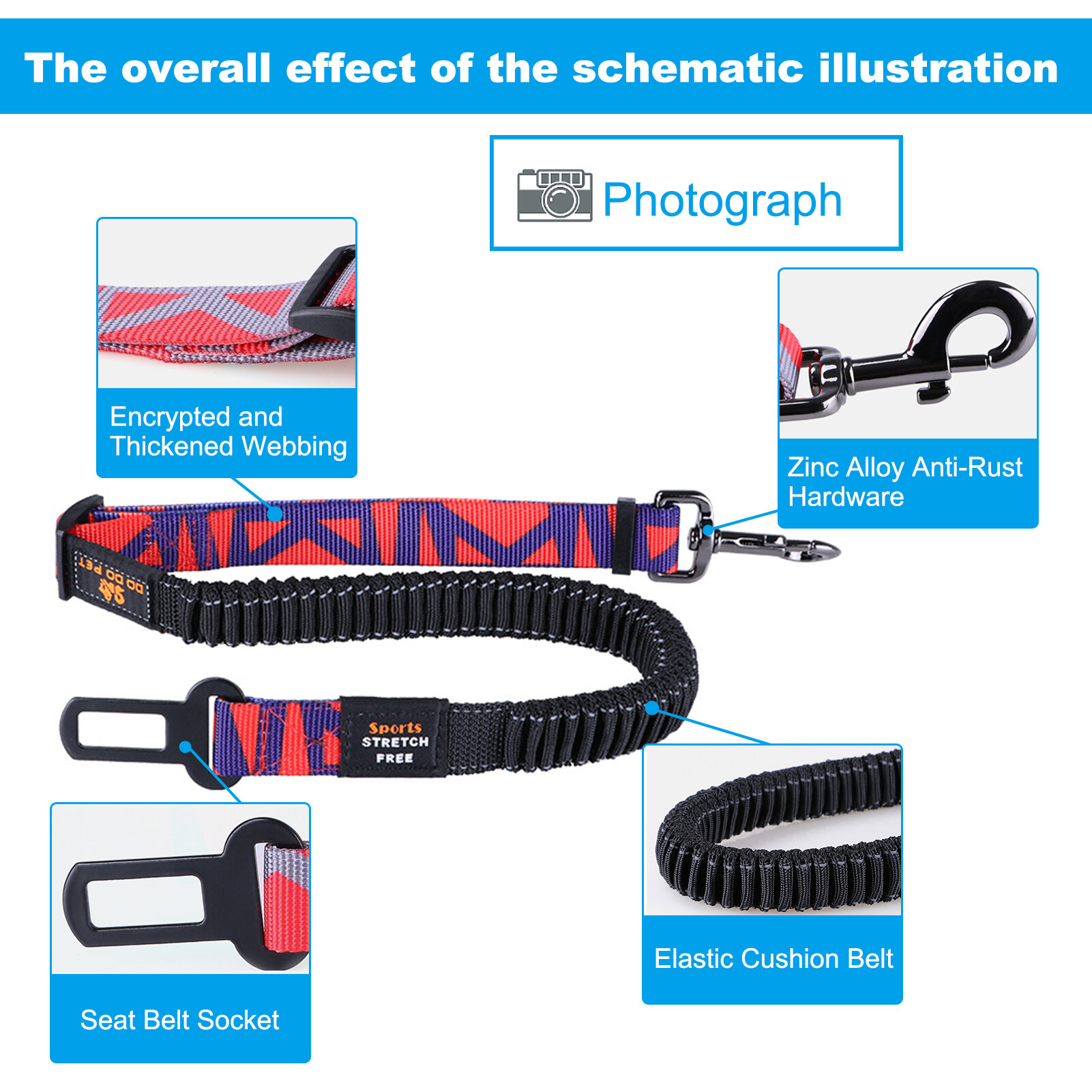 Ремень безопасности для домашних животных, поводок безопасности для собак, защитный поводок для больших и средних собак, регулируемый ремень безопасности для собак, ремень для собак с эластичным амортизатором, регулируемый крючок для шлейки для собак