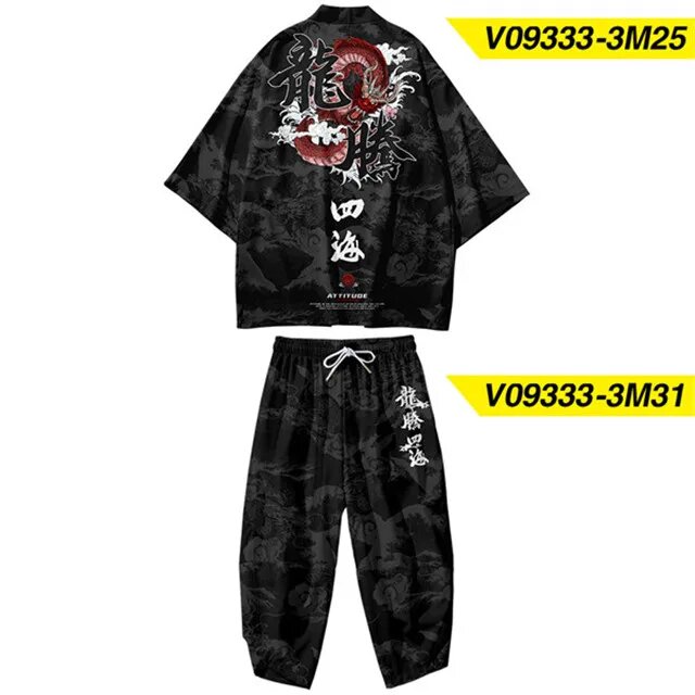 Черный Kimono Nifineo с принтом дракона, tz-507