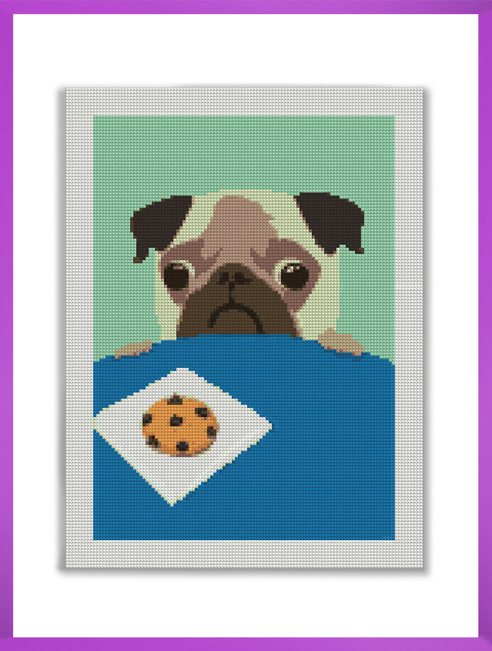 Мозаика стразами на подрамнике - Голодный мопс, 30 х 40 см