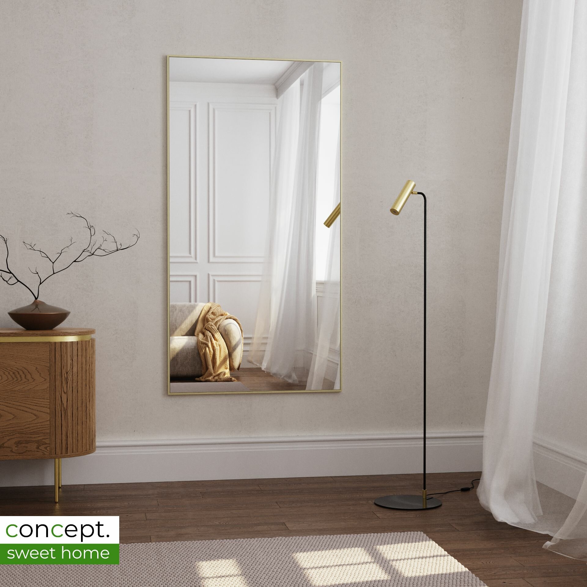 Зеркало настенное, прямоугольное в металлической раме FLOTALE , "Цвет рамы - Золото" 40 см х 80 см, 1 шт