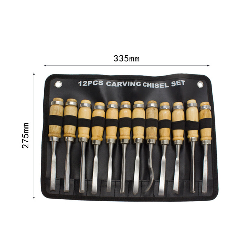 12 PCS Set Woodworking Cutters DIY Carving Tools Multifunctional Household Carpenters Chisel Tool with Storage Bag