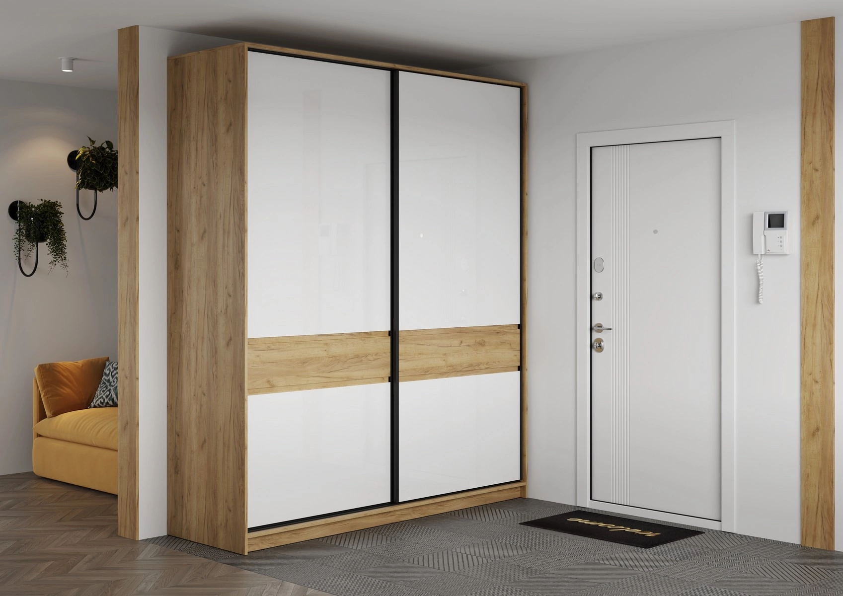 Шкаф купе Бостон 2 метра. Дуб Крафт золотой/ МДФ Белый глянец