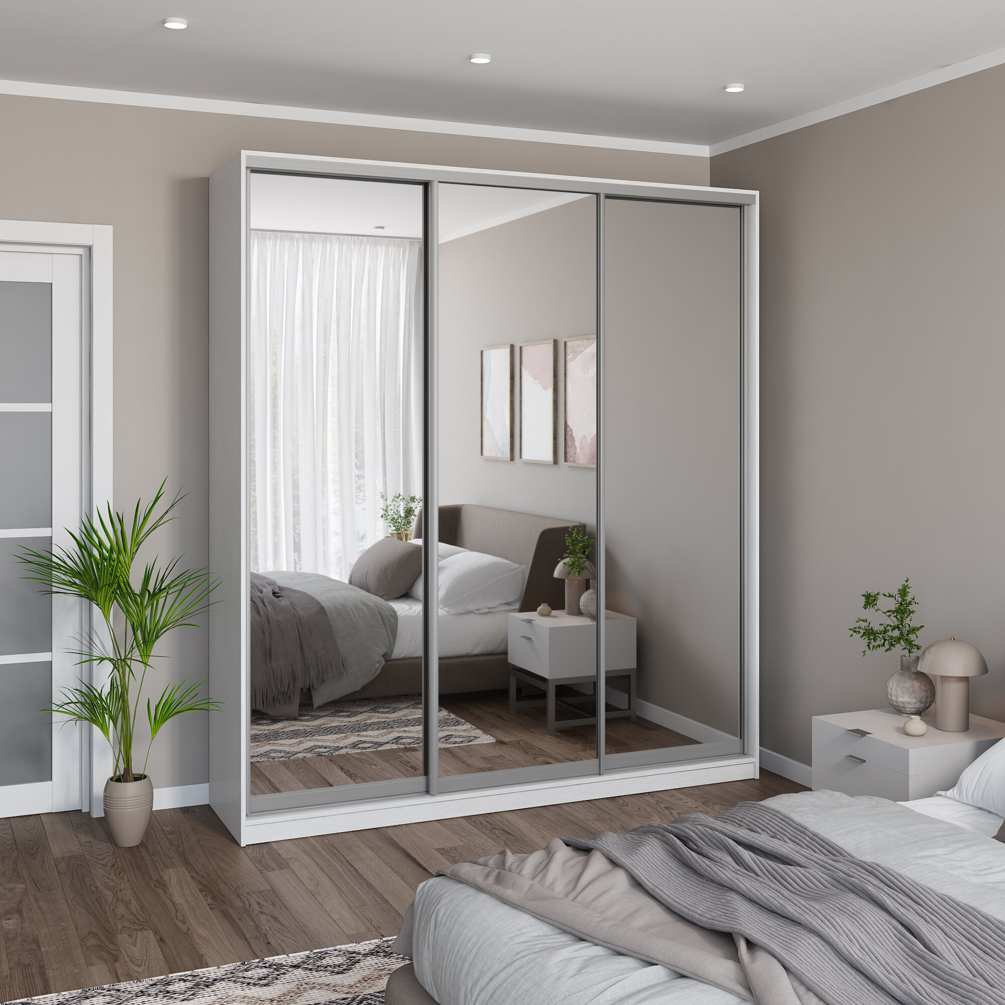 Шкаф купе для одежды "MELIA" белый зеркальный 200 х 58 х 240 см (ШхГхВ)