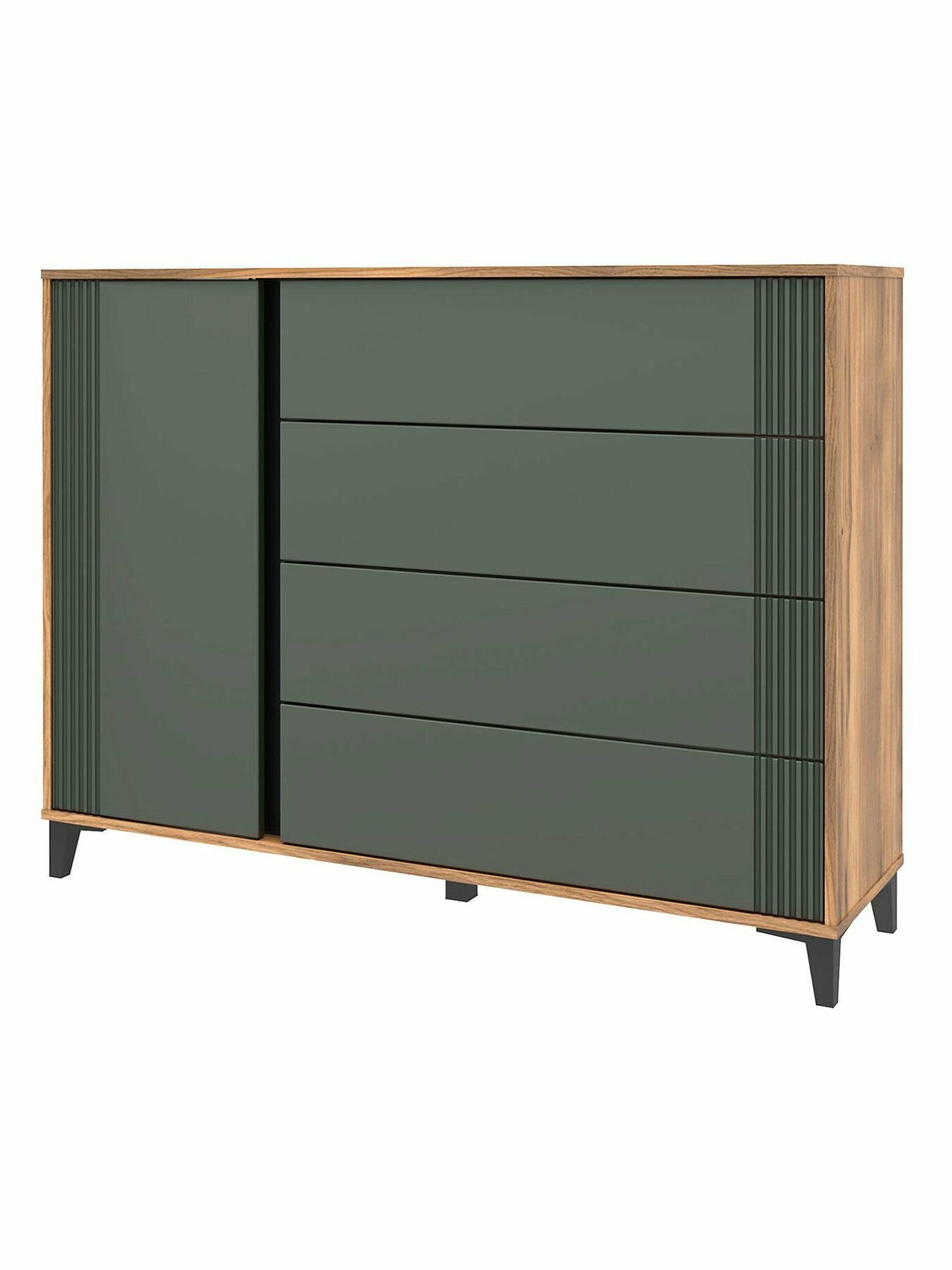 Комод для одежды и хранения вещей Барселона с ящиками, с полками, с доводчиками, 137х39.3х103 см, Дуб Барокко / Зеленый