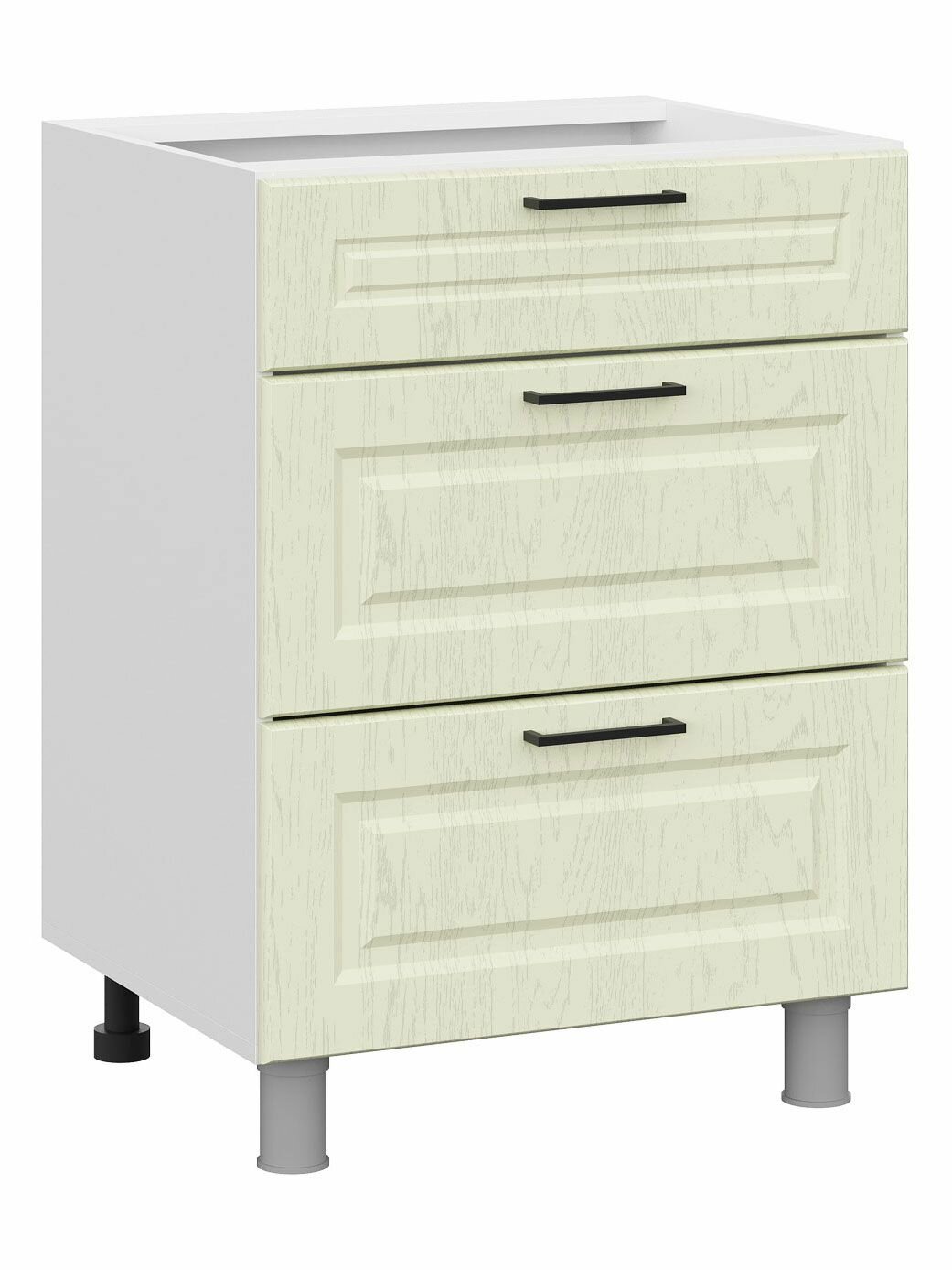 Кухонный модуль напольный, стол Шервуд с ящиками, 60х50.6х82.4 см, Белый / Дуб кремовый матовый