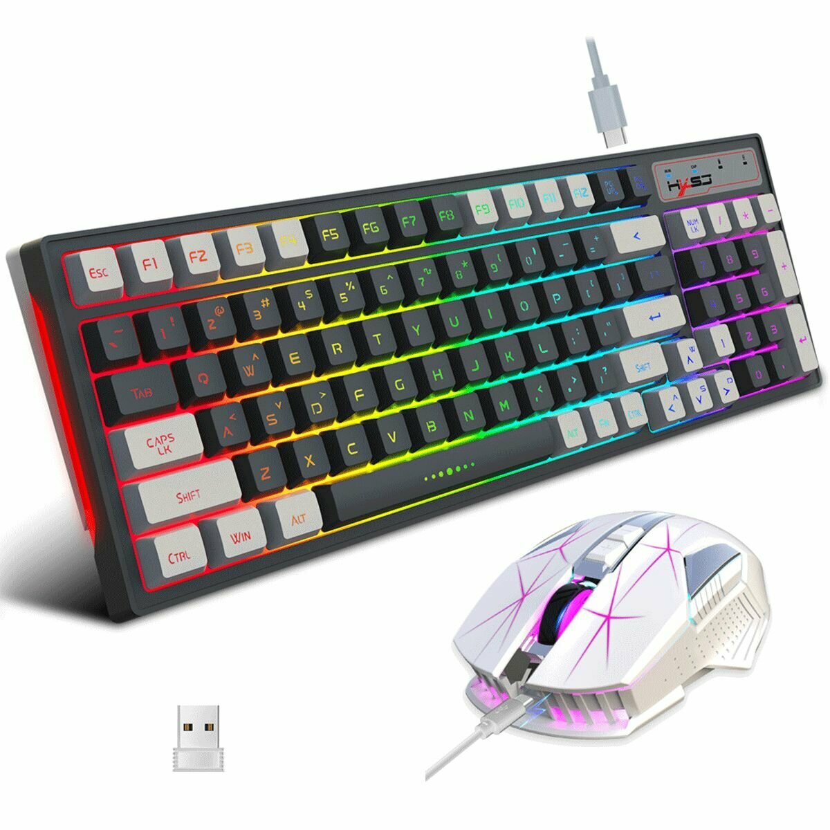 HXSJ L900+T300 2.4G беспроводная клавиатура 96 клавиш RGB подсветка белый