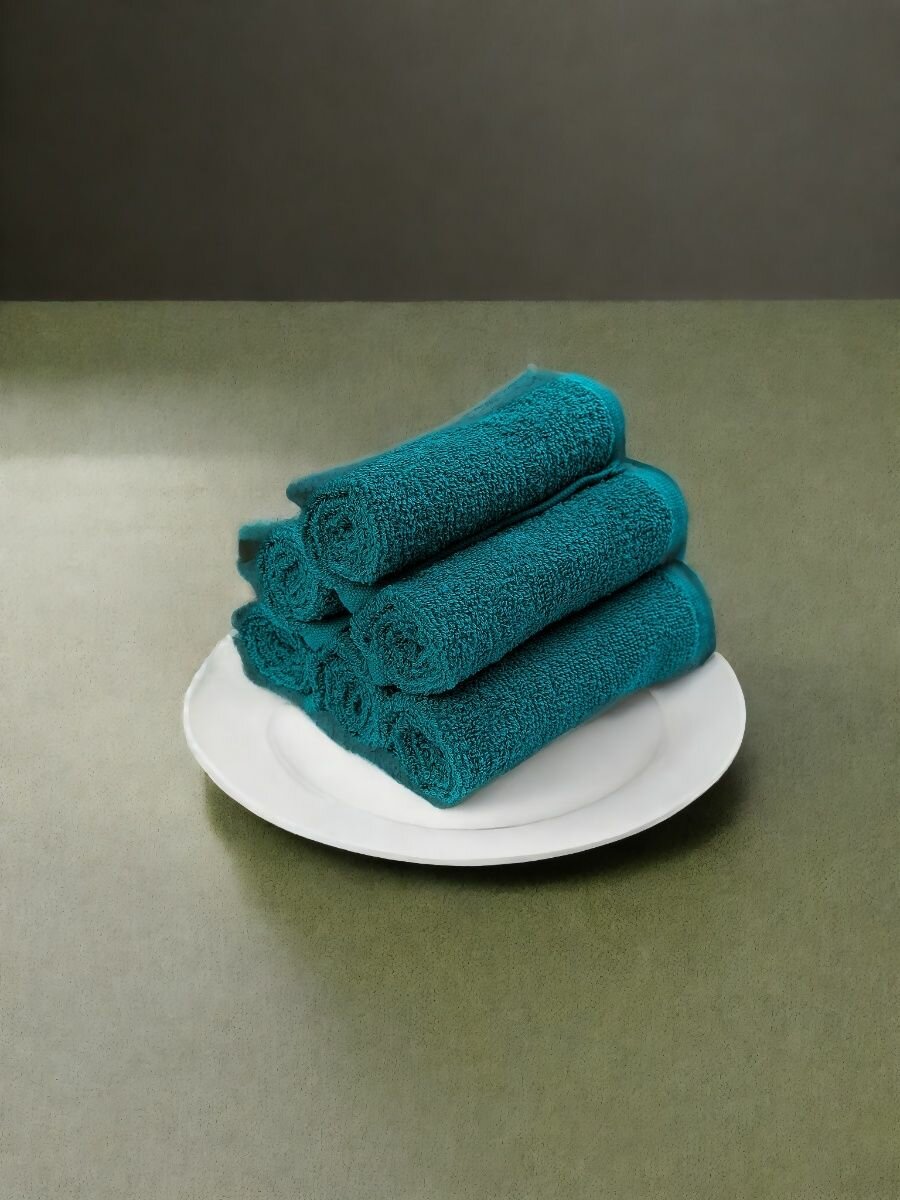 Набор из 6 Салфеток (Полотенец) Махровых 30х30 Темно-Зеленый из 100% Хлопка маленькое, сервировки, уборки