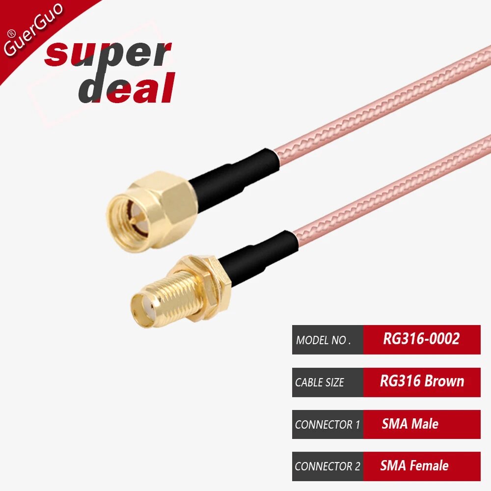GuerGuo SMA to SMA RG316 Коаксиальный кабель 15см