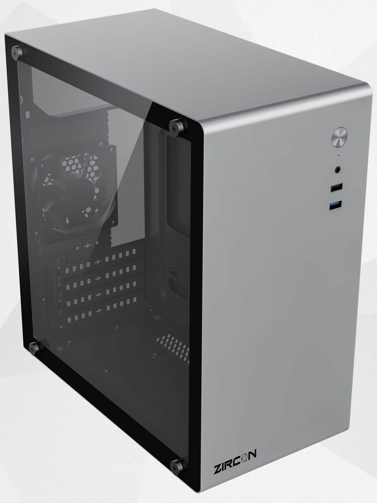 Корпус для ПК Zircon Mozart GY без БП (Серый Midi-Tower Micro-ATX Mini-ITX CPU 140мм VGA 300мм Закаленное стекло 1*USB3.0, 1*USB2.0, 1*92мм)