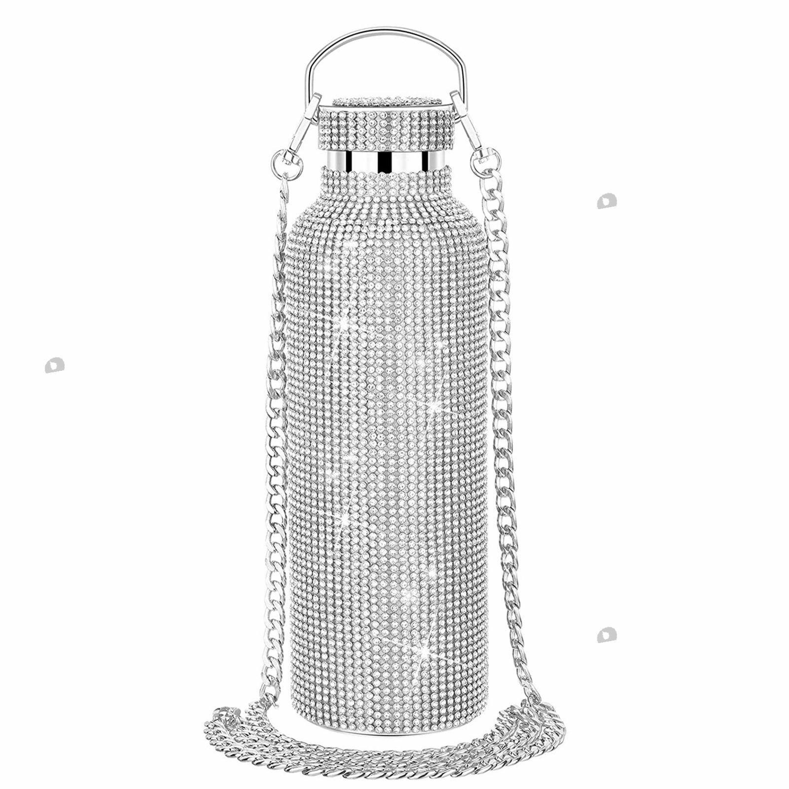 Термос со стразами 500 мл: нержавеющая сталь 304, цепочка для переноски, 12 часов термоизоляции