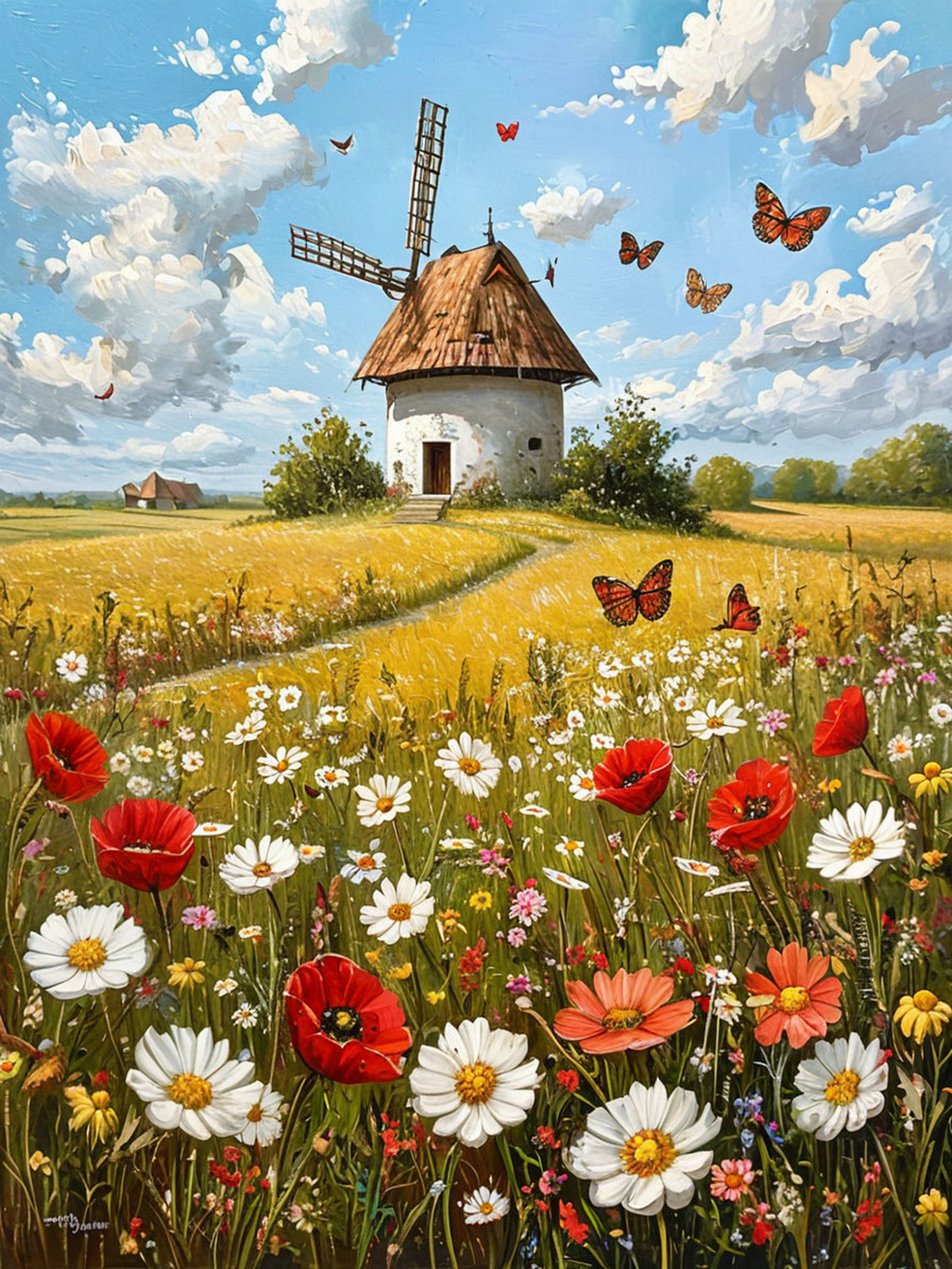 Картина по номерам "Мельница" 40х50 см, хлопковый холст на подрамнике, акрил, Art Hobby Home