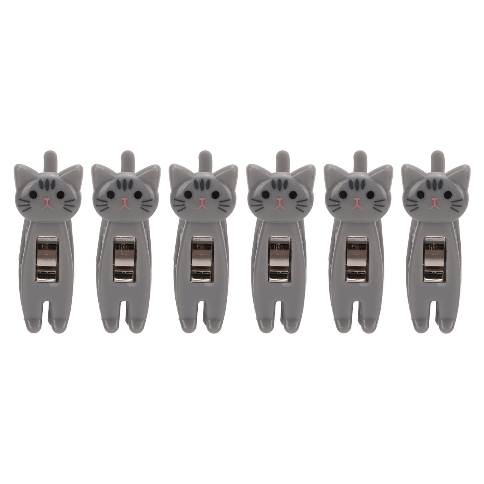 6Pcs Cat Snack Clips Anti Slip Strips Handle Metal Spring Food Bag Clothing Documents Gray PS Iron 4.7cm 3cm