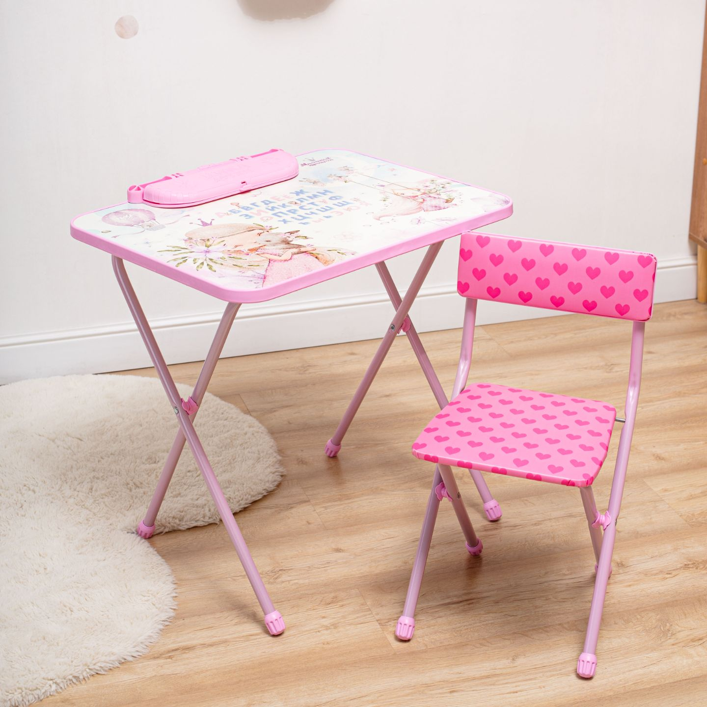 Комплект Nika "Маленькая принцесса", для девочек, стол и стул, розовый, ЛДСП/металл