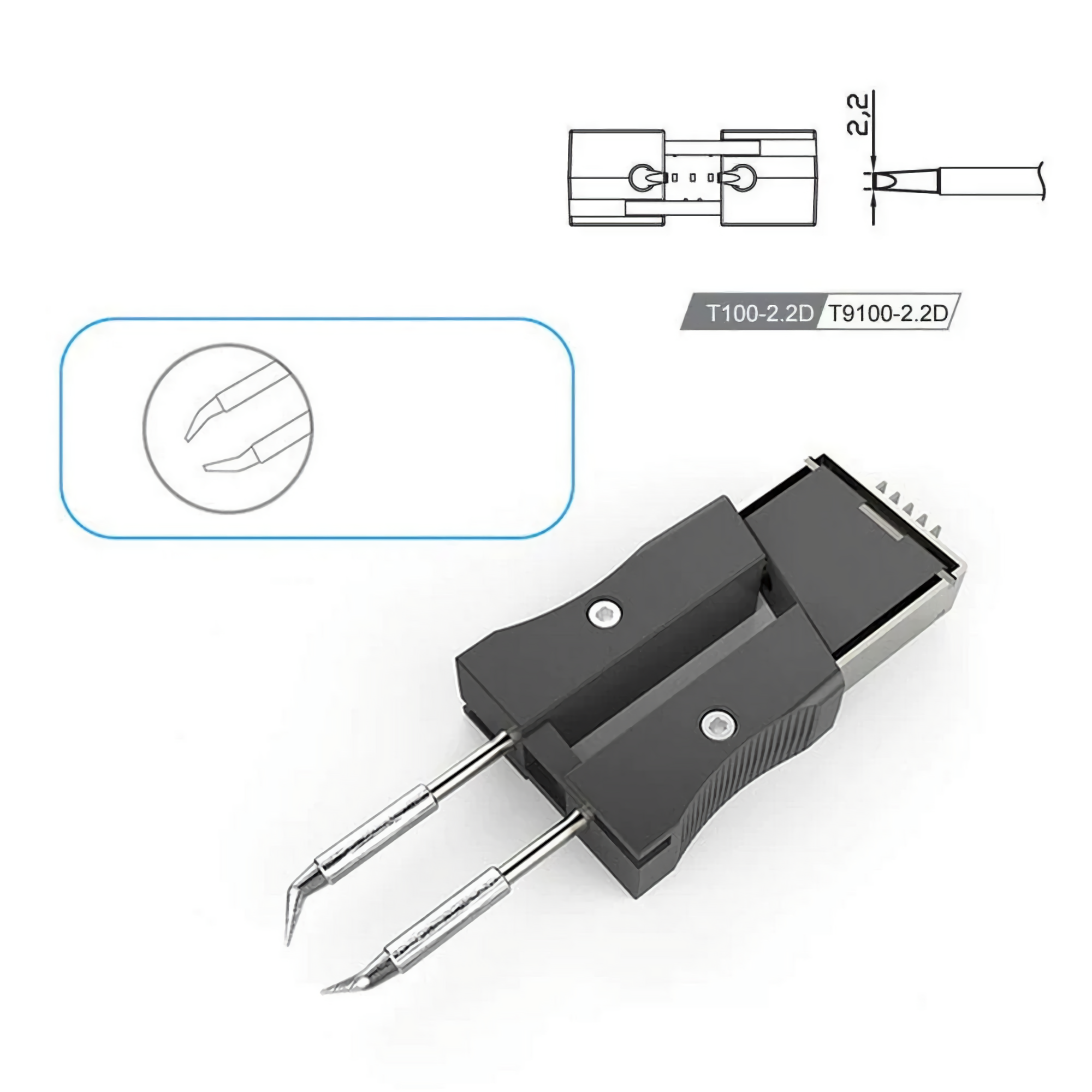 Жало для термопинцета Atten T100-2.2D, медь, 2.2мм, мощность 100Вт, черное