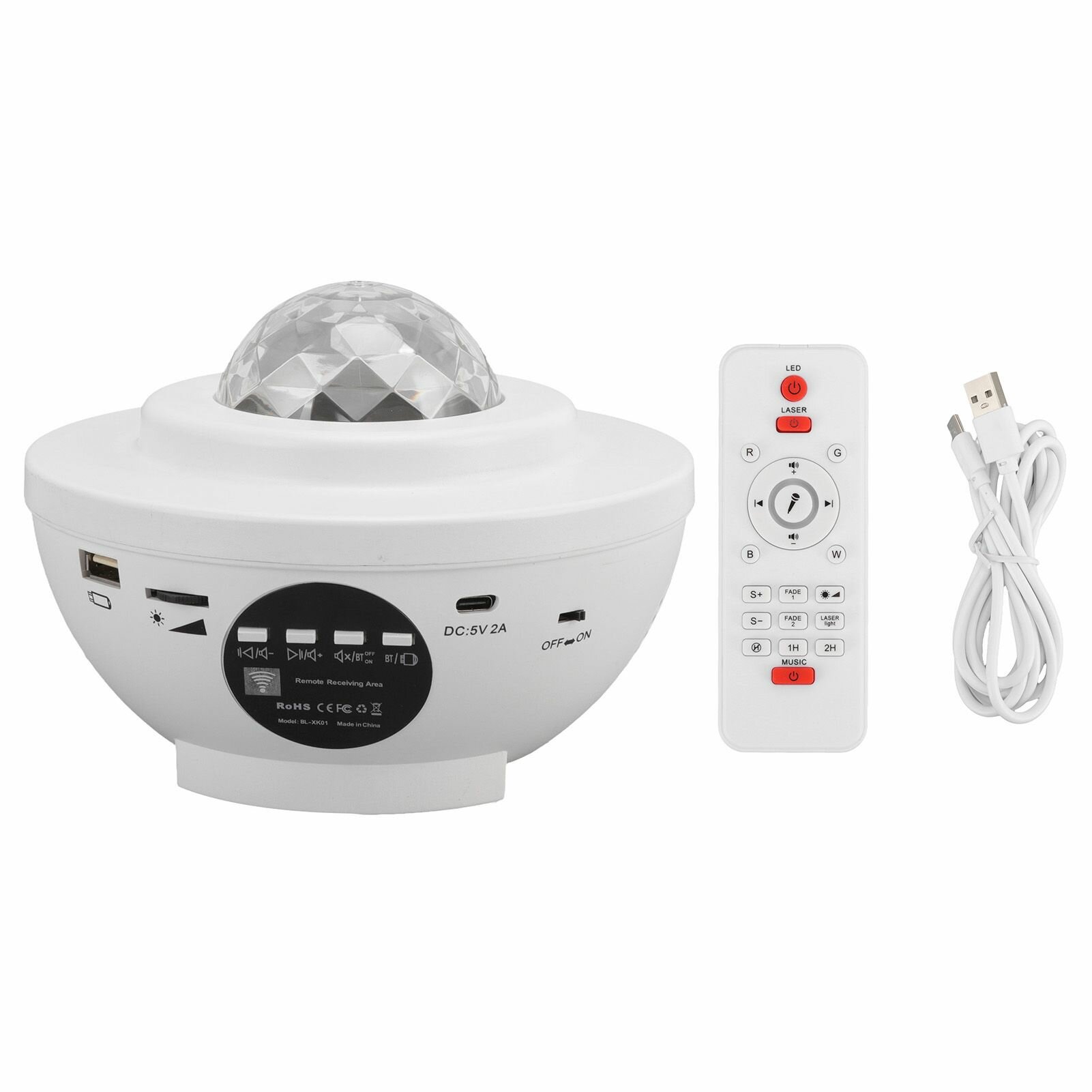 Пульт дистанционного управления звездным проектором с музыкальным динамиком Bluetooth с питанием от USB Galaxy Night Light для вечеринки, подарка на день рождения, белый