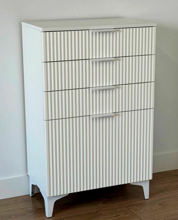 Комод с ящиками для одежды, комод на ножках деревянный, Зефир, белое дерево/белый (эмаль), (ШхВхГ) 602х962х355 мм