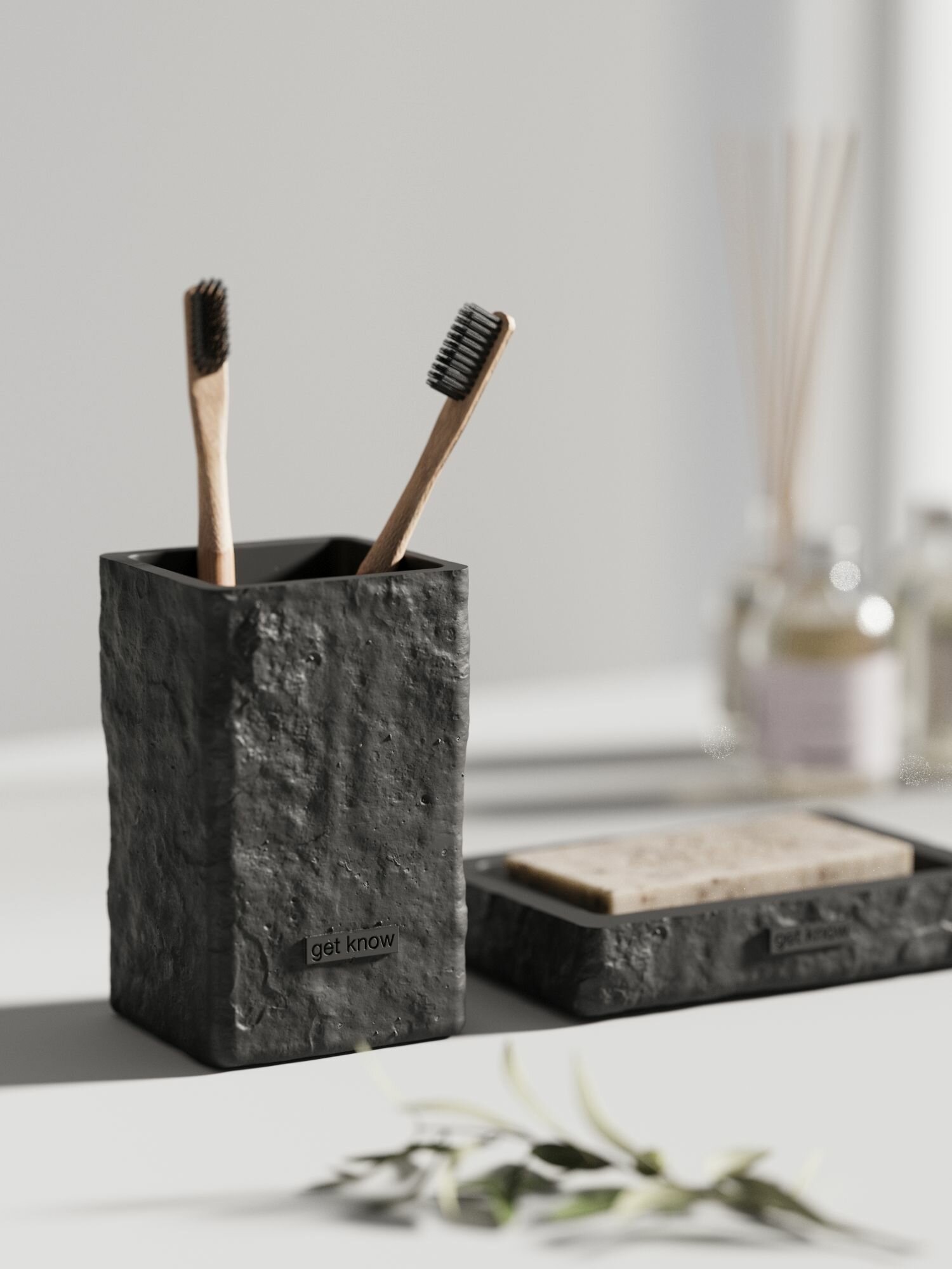 Набор для аксессуаров ванной комнаты из бетона Стоун-3 черн