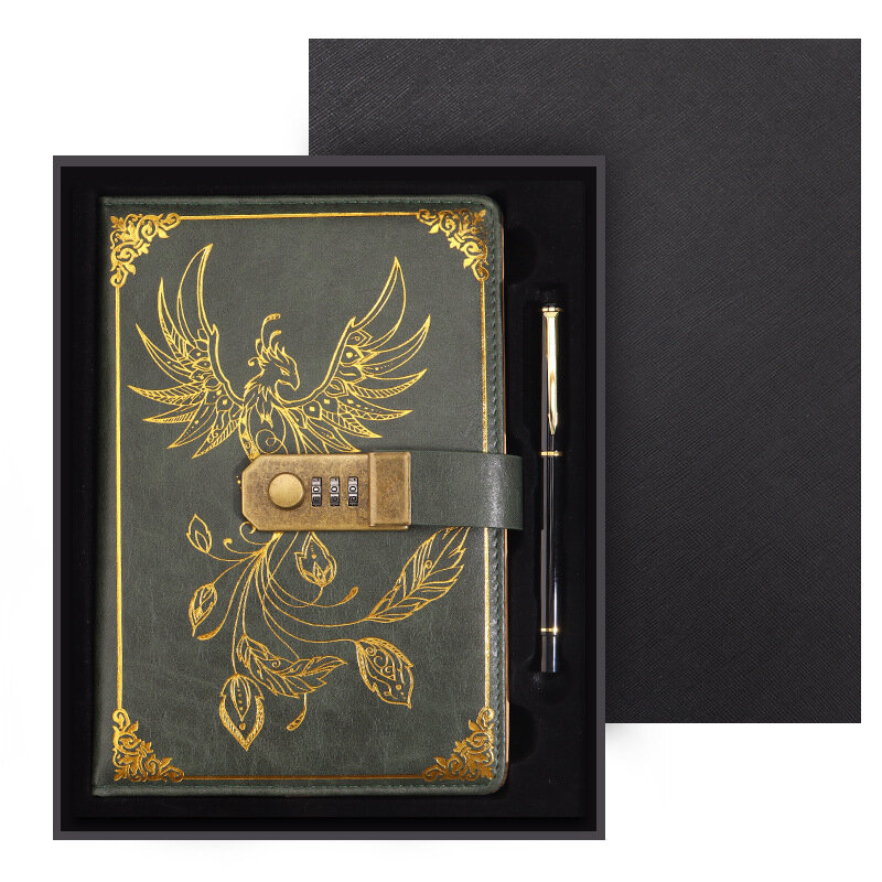 Блокнот "Phoenix dark green", трансграничный, с паролем, А5