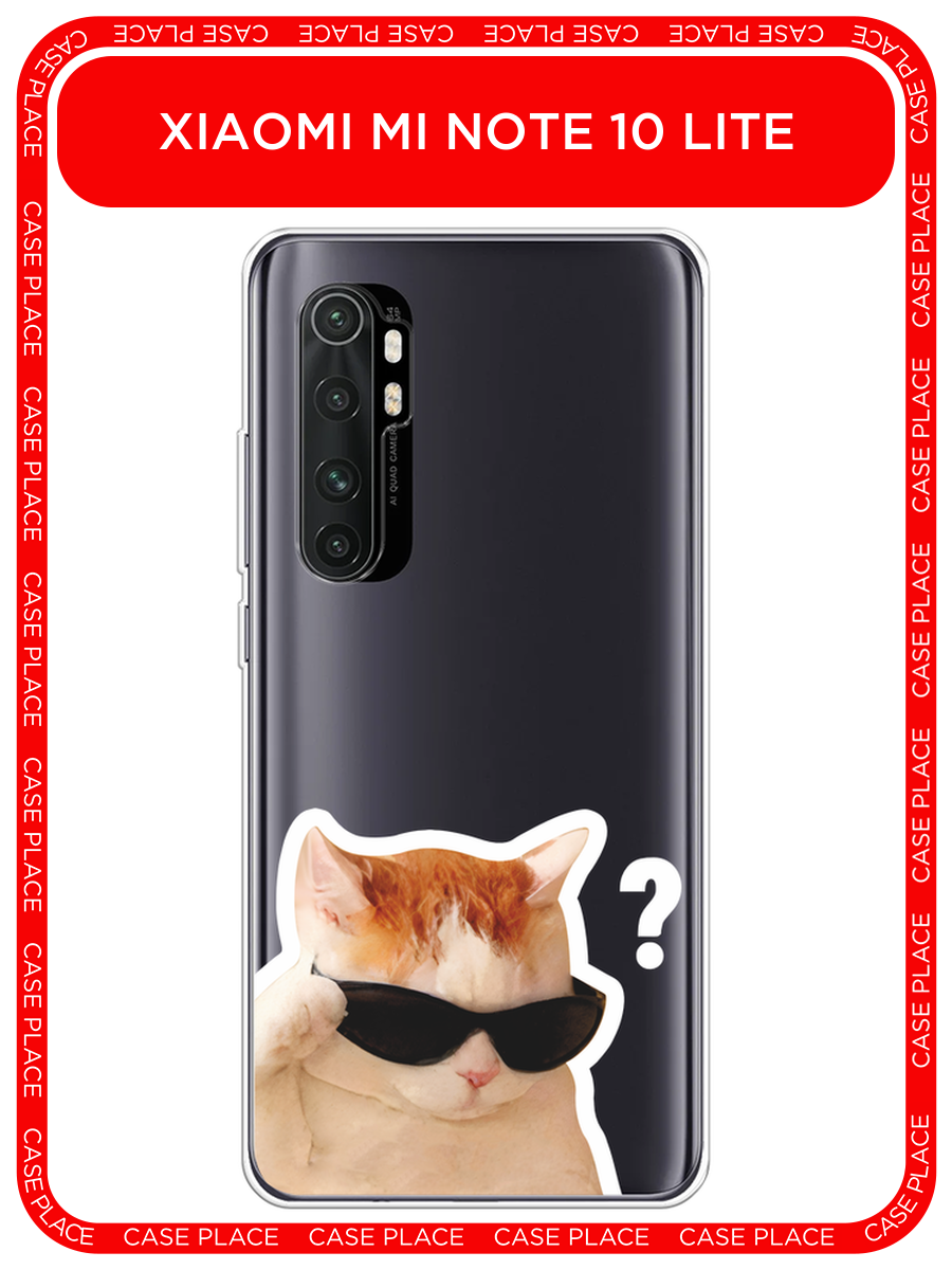 Чехол на Xiaomi Mi Note 10 lite / Сяоми Ми Нот 10 лайт с принтом Кот в очках, прозрачный