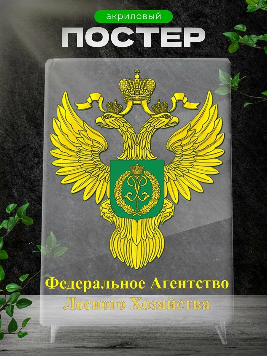 Акриловый постер, открытка подарочная на подставке с цветным принтом Рослесхоз постер