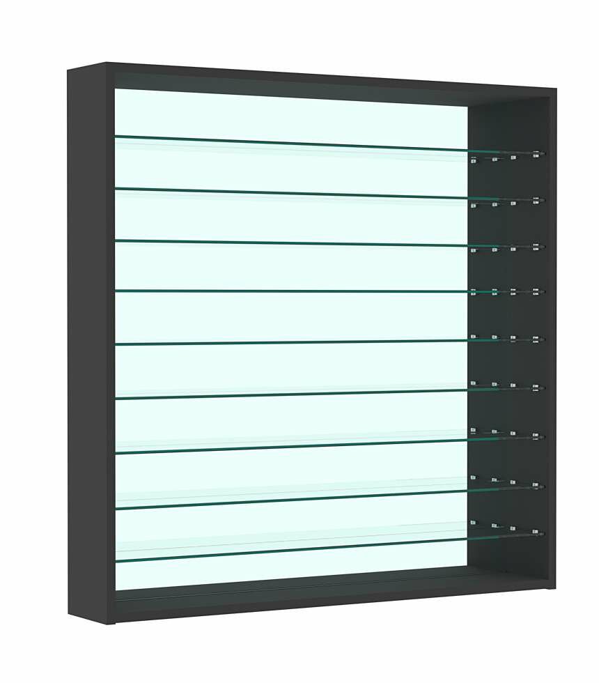 Витрина настенная №4-6Г зеркальная с девятью прозрачными полками, Черный