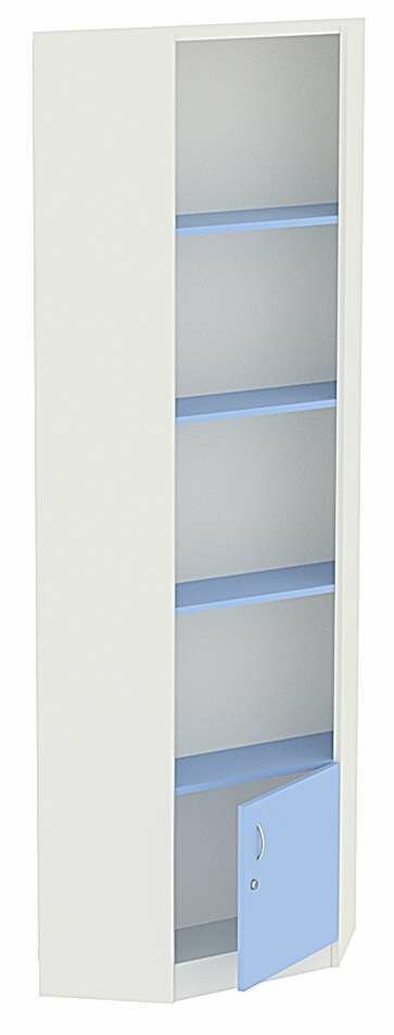 Угловой стеллаж с дверкой для аптеки голубой ГОРИЗОНТ-5-300ДВ