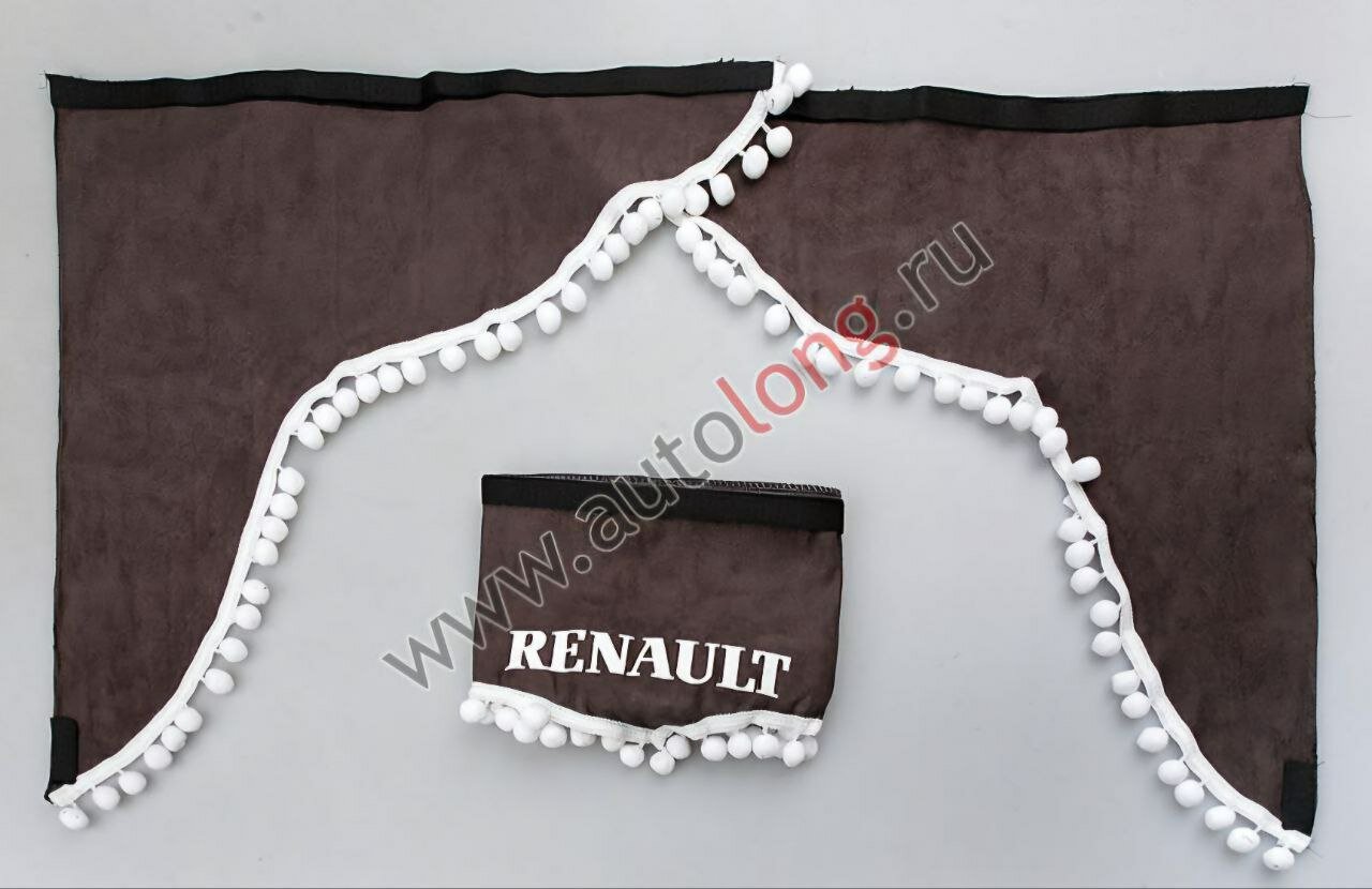 Ламбрекен лобового стекла и угол на грузовик Renault (польская ткань) Серый с белой бахромой