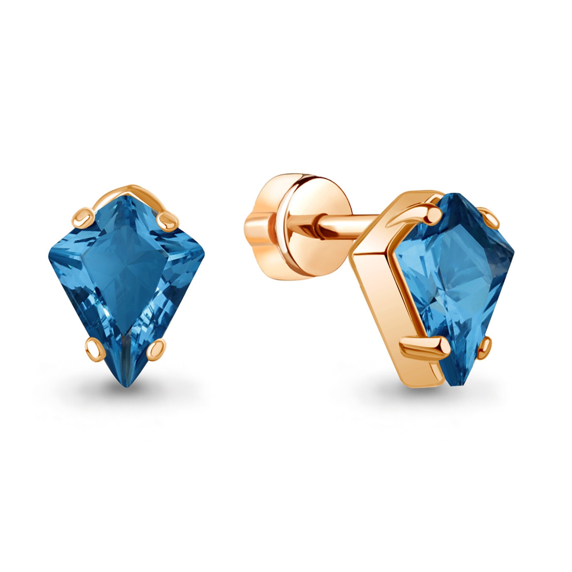 Серьги пусеты, серебро, 925 проба, золочение, Лондон топаз