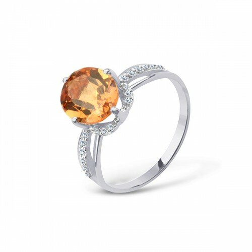 Перстень, серебро, 925 проба, родирование, фианит, гранат синтетический