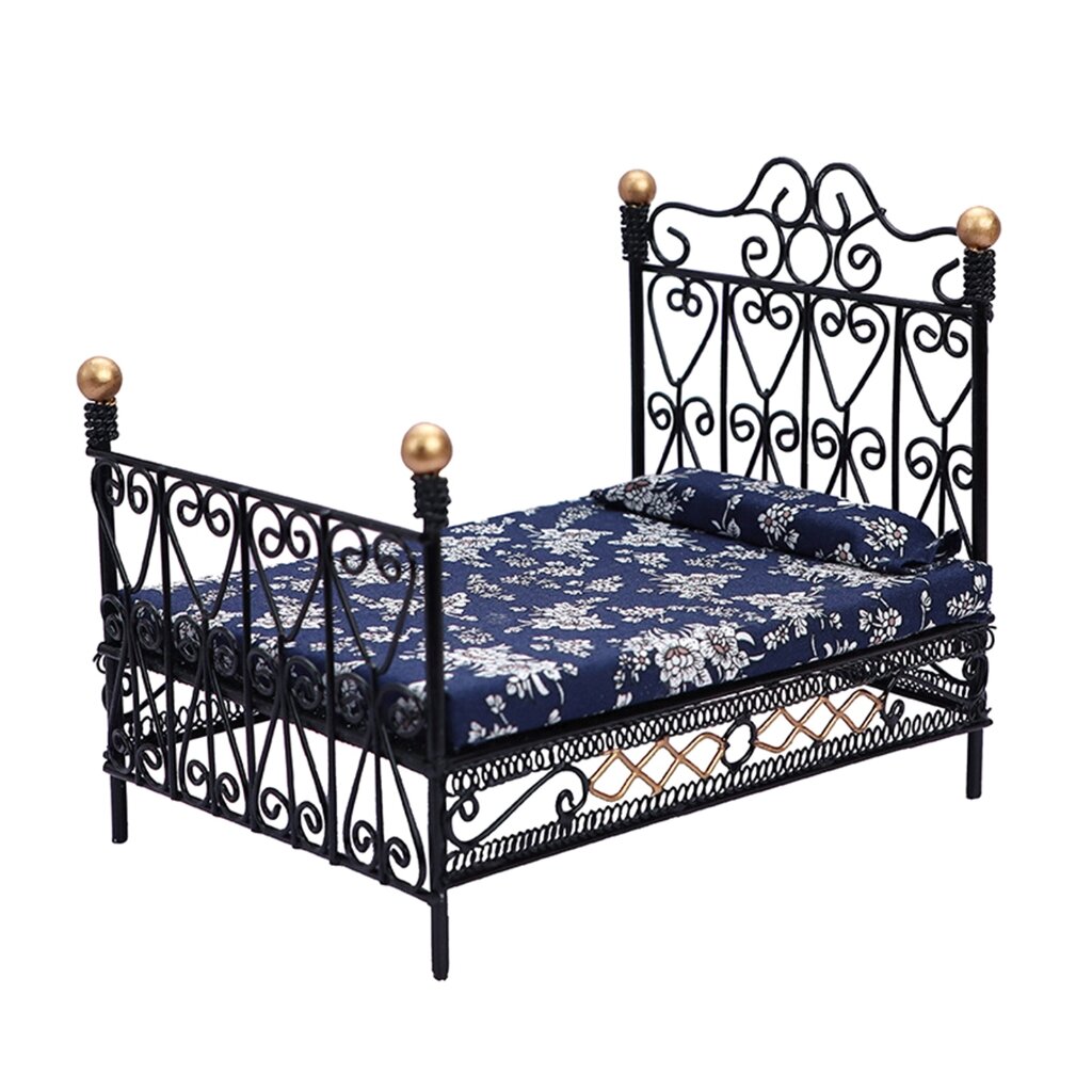 Европейский Стиль 1:12 Кукольный Домик Мини Мебель Декор Аксессуары Имитация Железной Кровати Детская Кроватка Мебель Модель Кровати Игрушка для Девочек