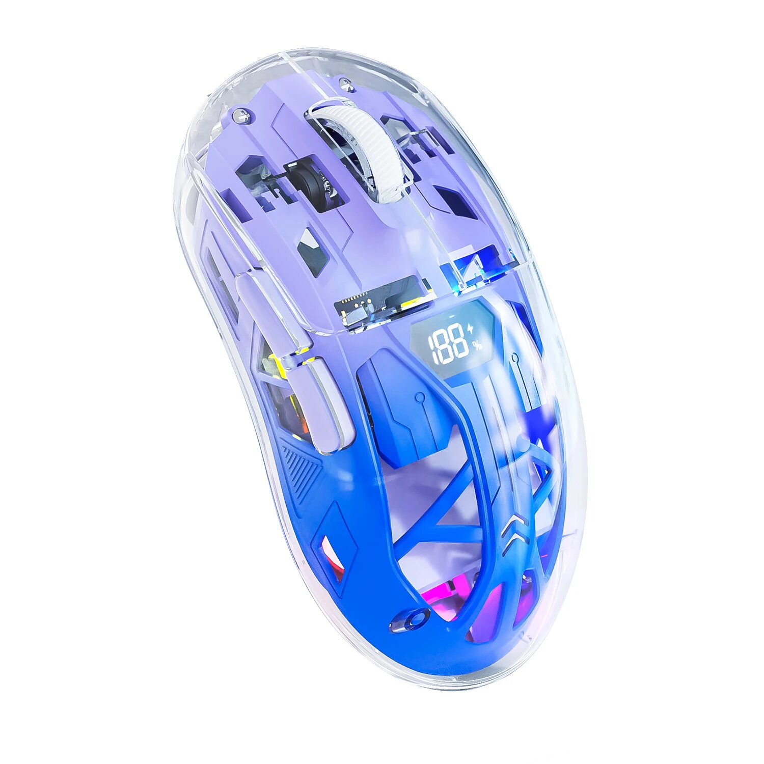 Прозрачная беспроводная игровая мышь FreeWolf A2 RGB с дисплеем батареи, 2,4 ГГц/Bluetooth, датчиком PixArt PAW3212
