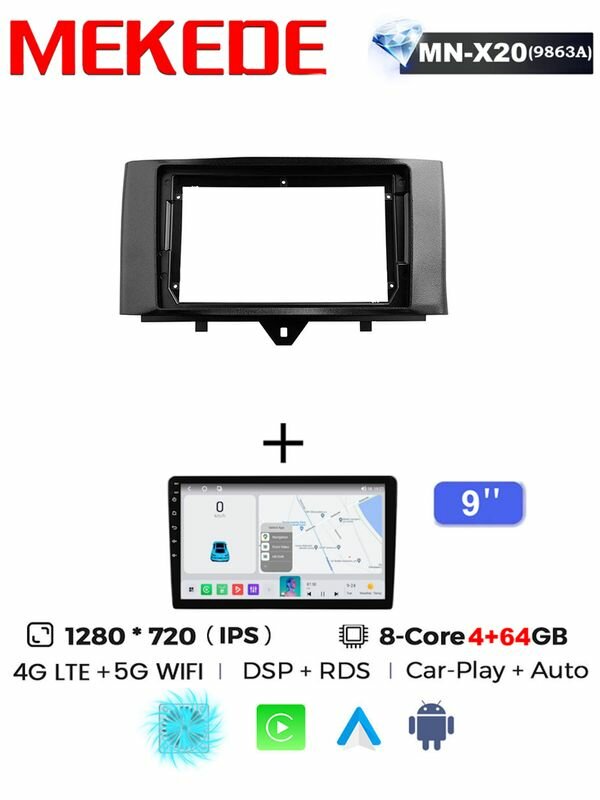 Магнитола 9" Mekede MN X20 Pro 4/64 Gb Mercedes Benz Smart Fortwo 2 2010-2015 carplay
