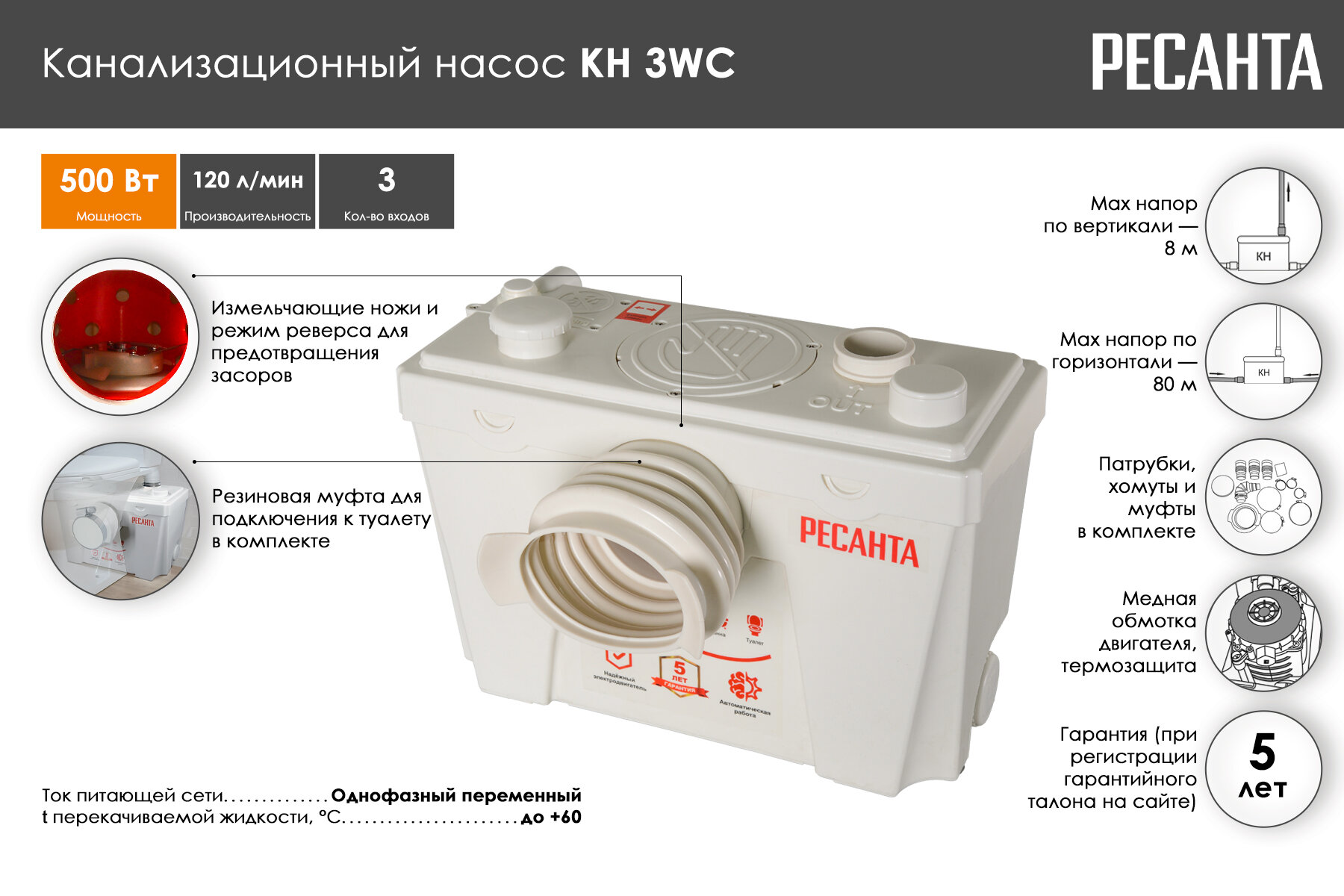 Канализационный насос Ресанта КН 3WC