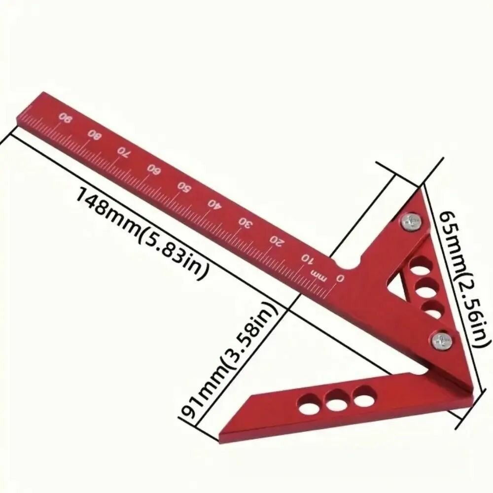 Треугольная стрелка под углом 45 градусов, маркерная линейка под углом 90 градусов