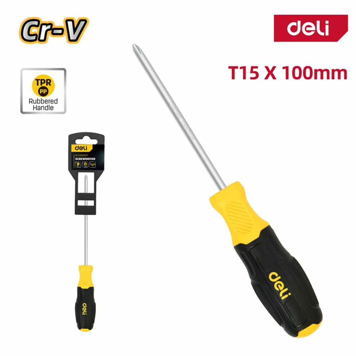 Отвертка Torx T15x100мм Deli DL6310015T сталь Cr-V, двухкомпонентная прорезиненная рукоять