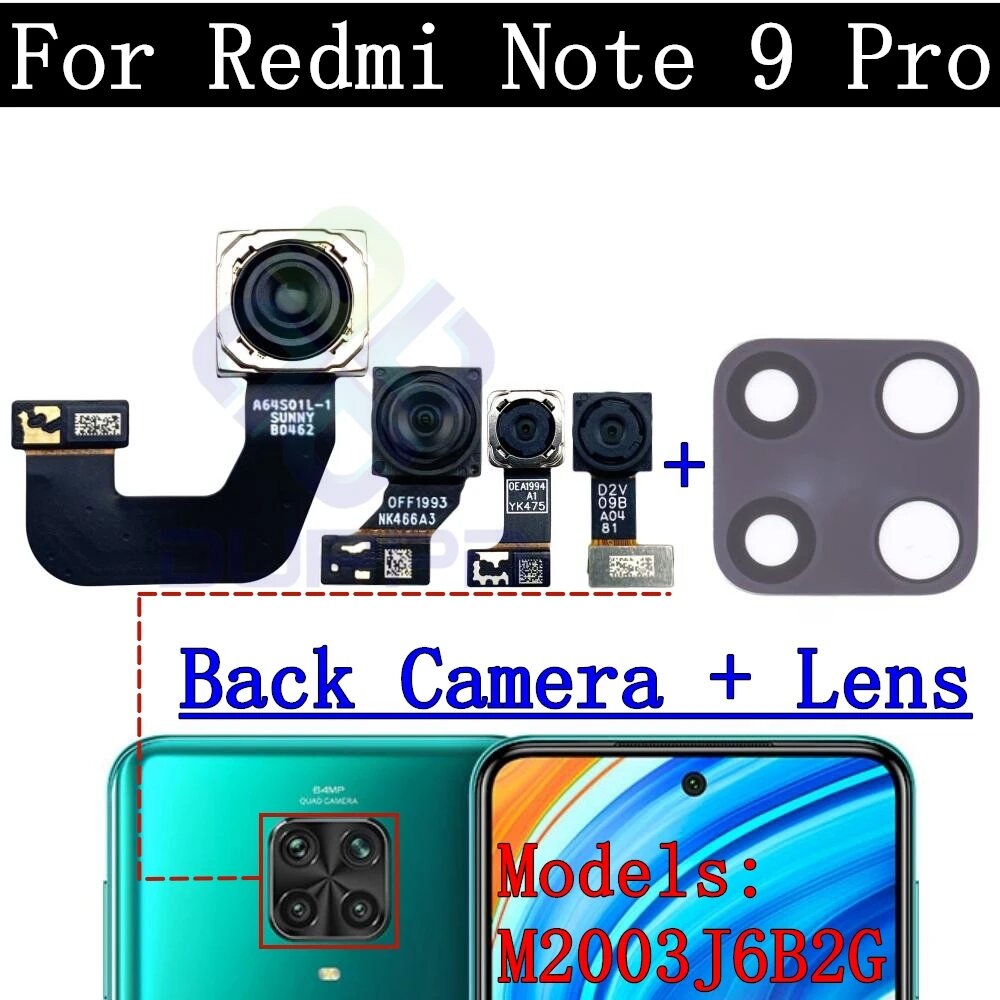 Объектив для задней камеры Xiaomi Redmi Note9 Note 9 Pro M2003J6B2G, запасные Note9 Pro Back Lens