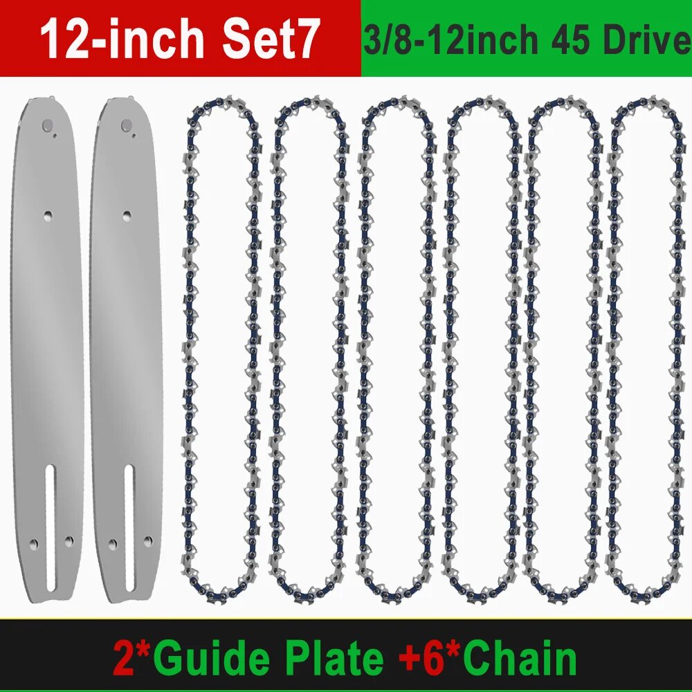 Направляющая и 45 звеньев цепи, 12 дюймов, 3/8 дюйма, шаг LP 0,050 дюйма, ширина канавки, закругленные зубья, компоненты из сплава для бензопилы, 12-дюймовая электрическая пила