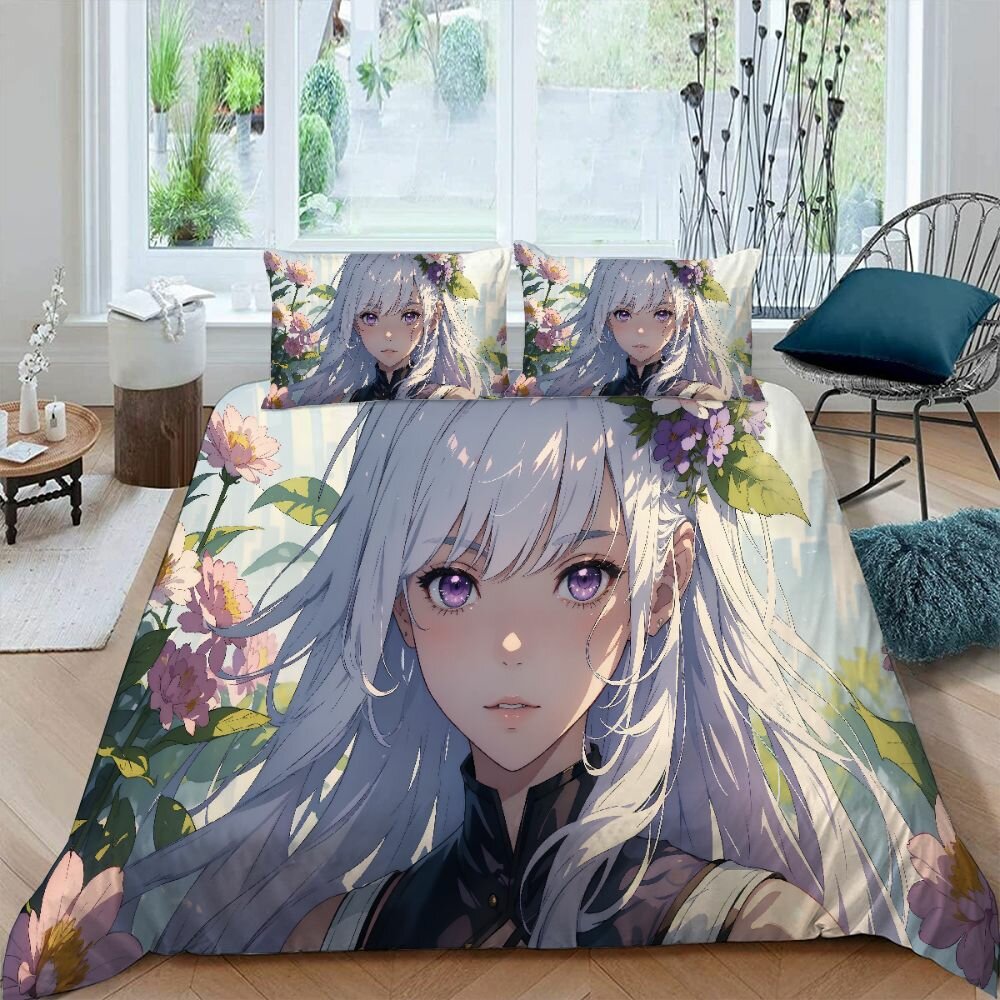 Постельное белье 1,5 спальное / 2-х , Пододеяльник, Аниме девушка